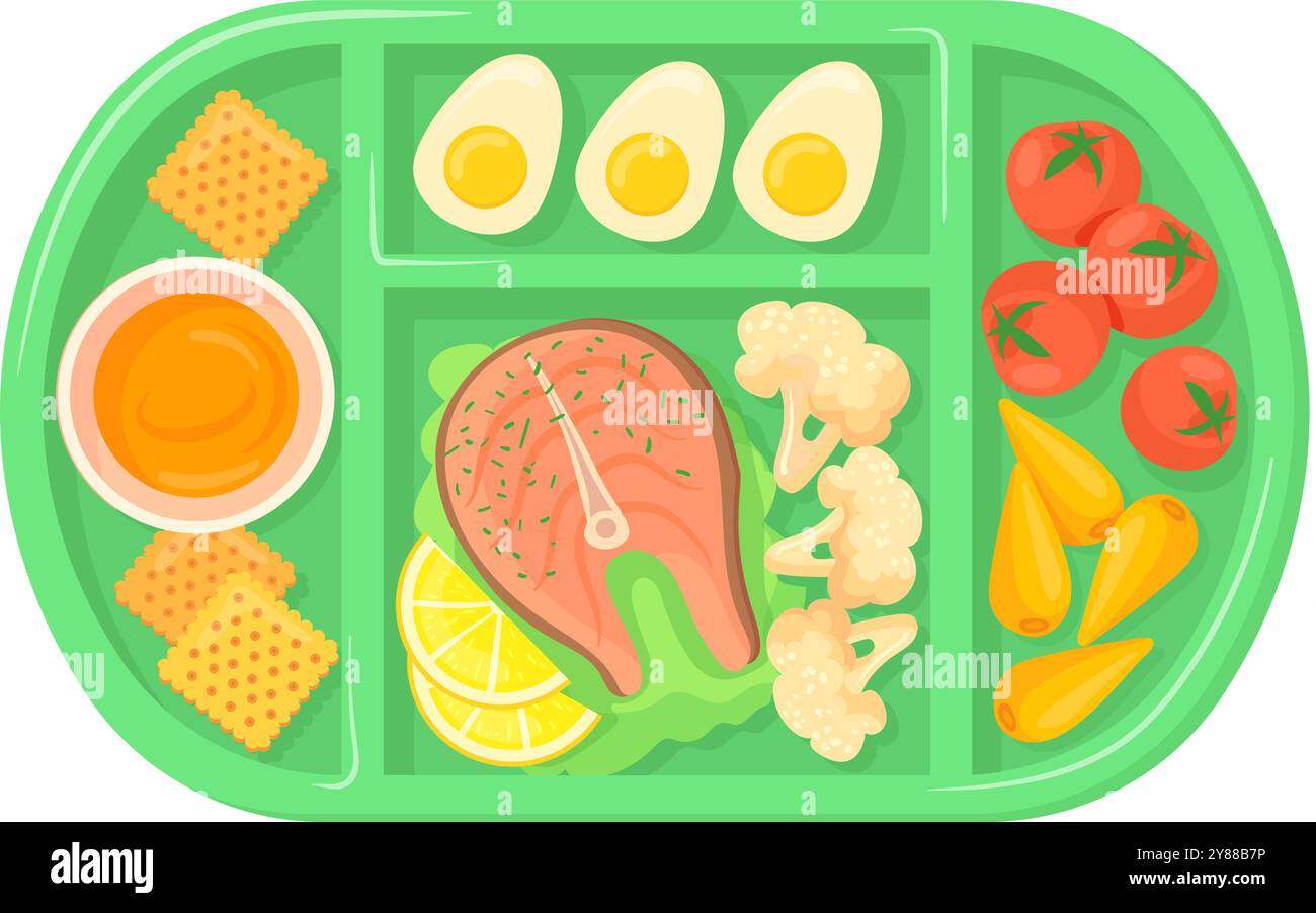Lunch tray. Cartoon cafeteria food. School meal isolated on white background Stock Vector Image ...