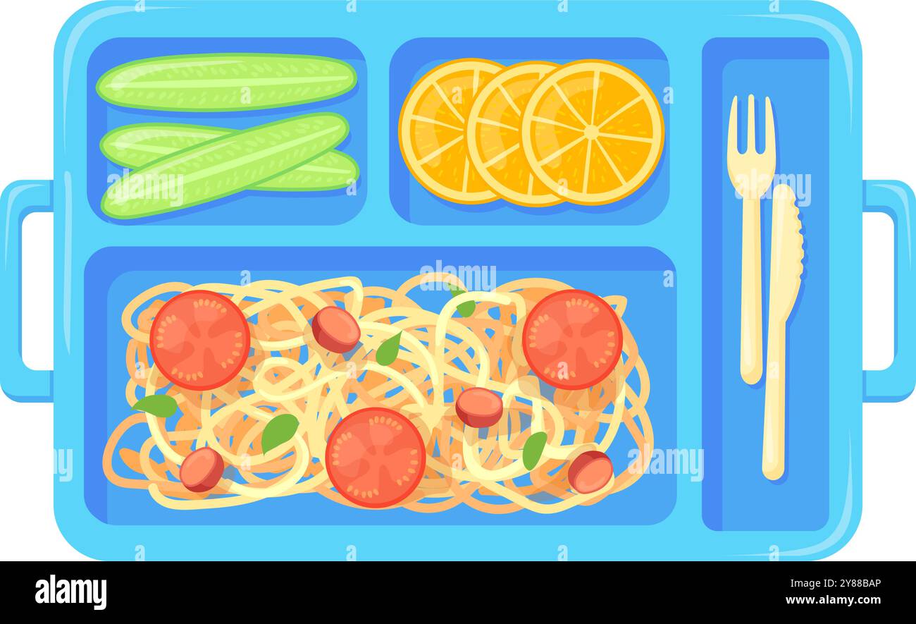 Canteen tray food. Lunch plate cartoon icon isolated on white ...