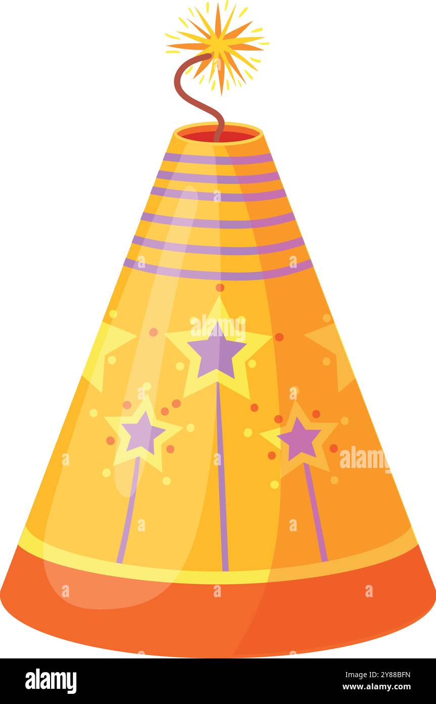 Fire fountain cartoon icon. Sparkling fuse explosive isolated on white ...