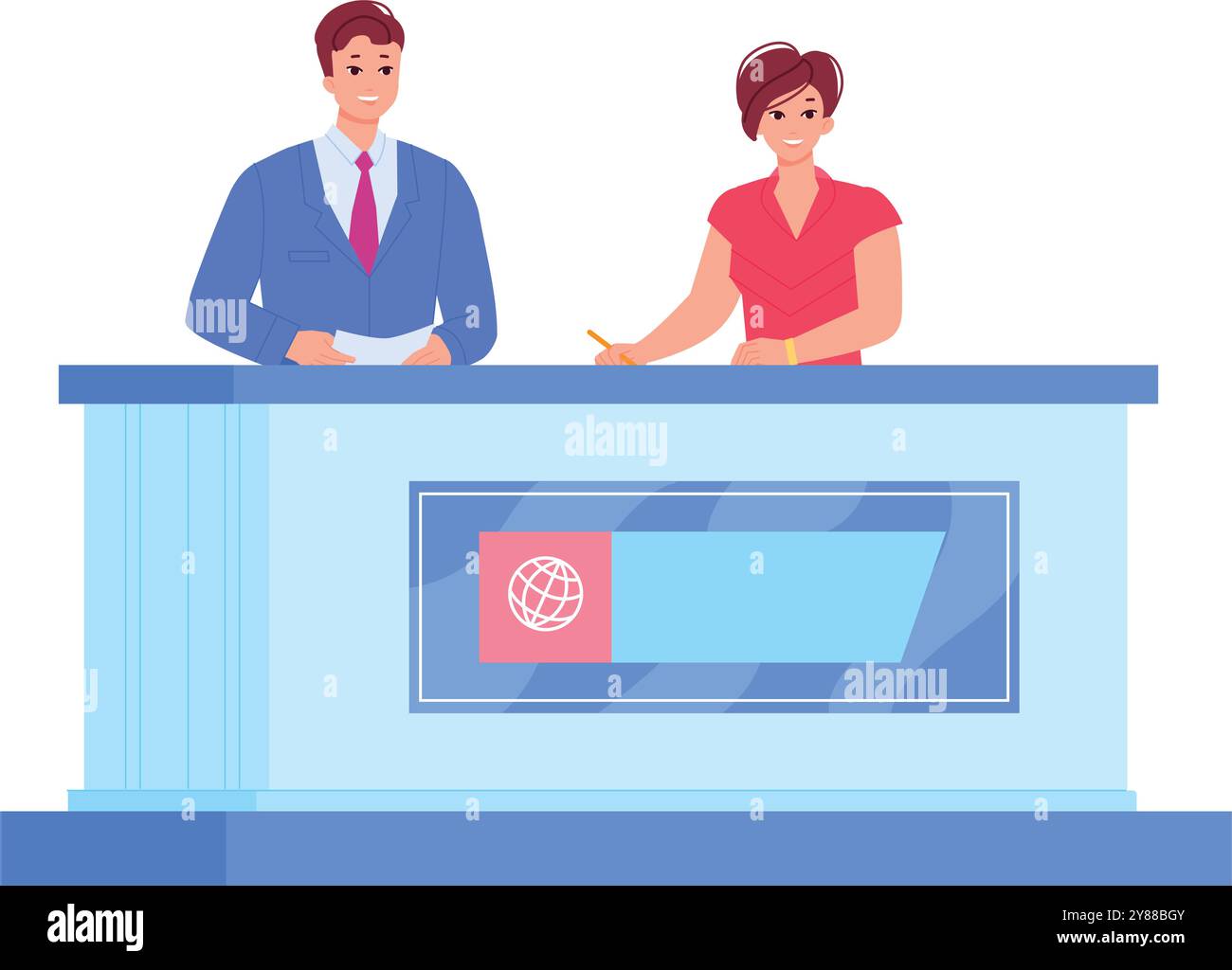 Worldwide news anchors. Man and woman on tv channel isolated on white ...