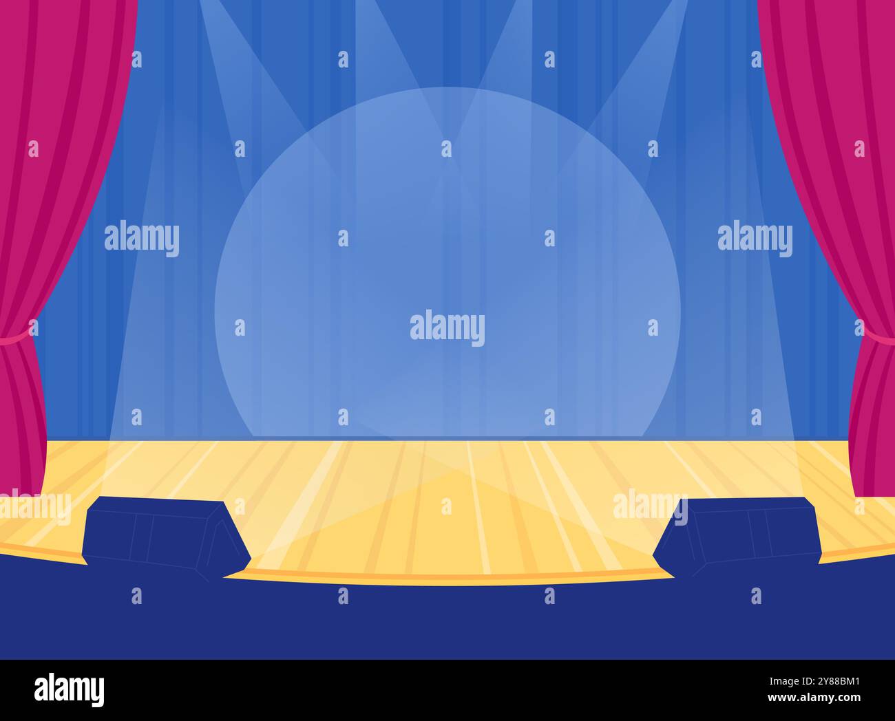 Stage background. Theatre empty cartoon entertainment scenery. Vector ...