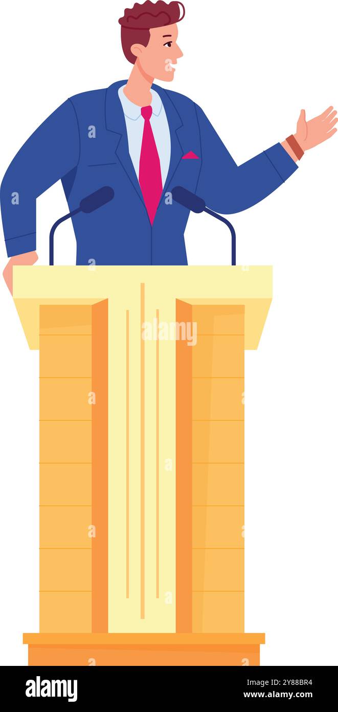 Man speaking on tribune. Public orator. Conference speech isolated on ...