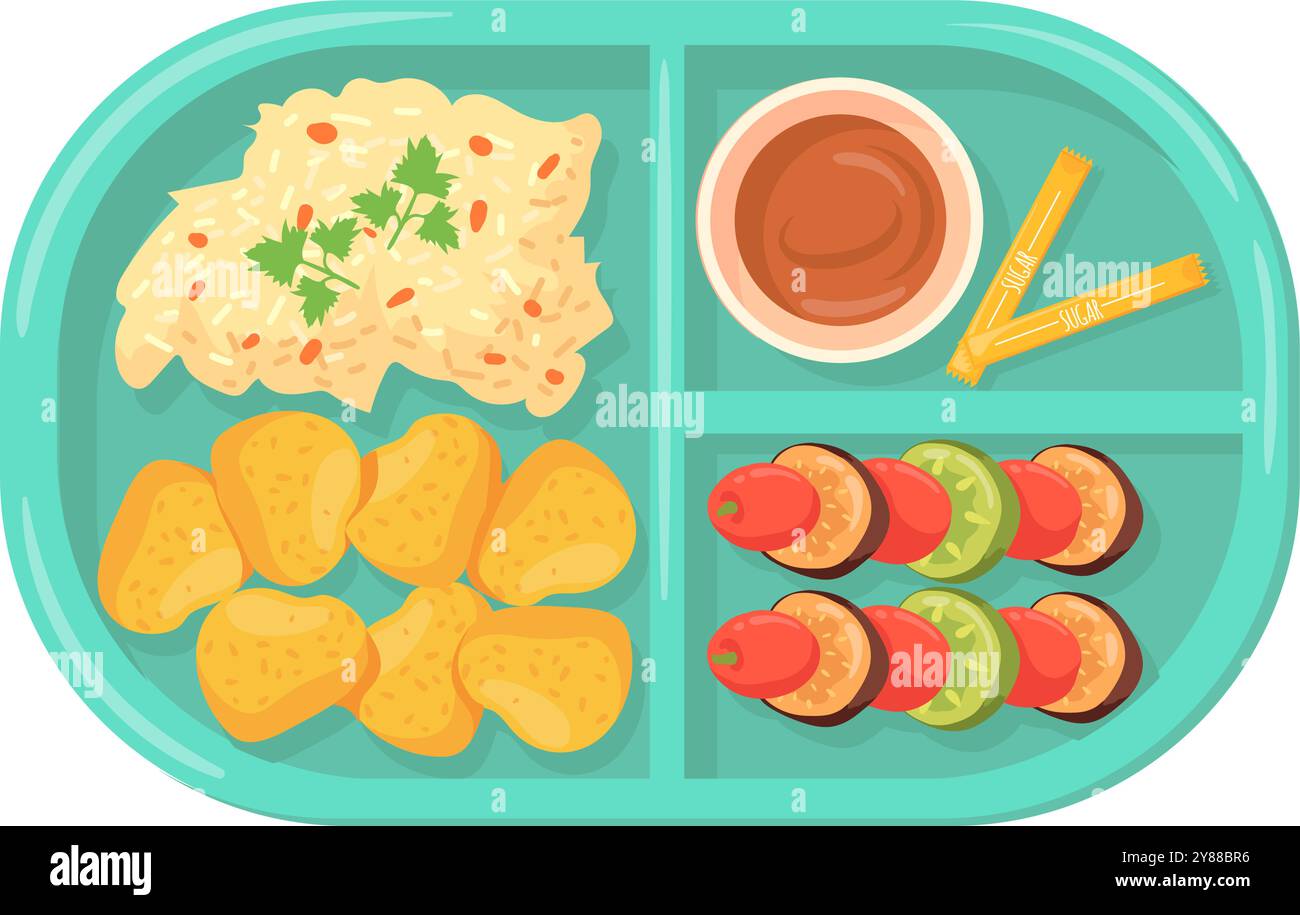 Cafeteria tray with food. School canteen plastic plate isolated on white background Stock Vector ...