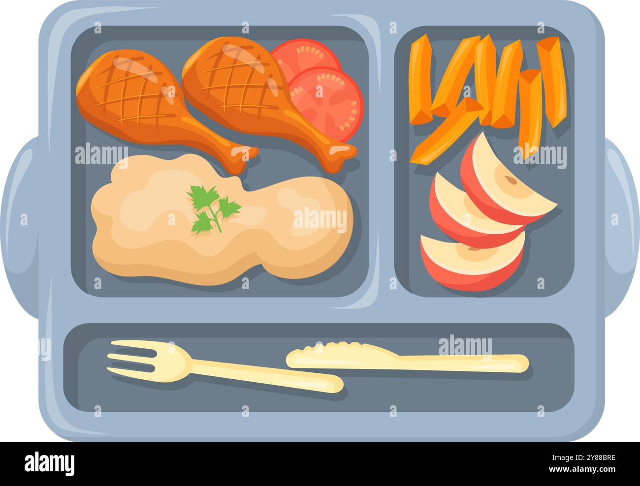 Food tray with cafeteria cartoon meal top view isolated on white ...