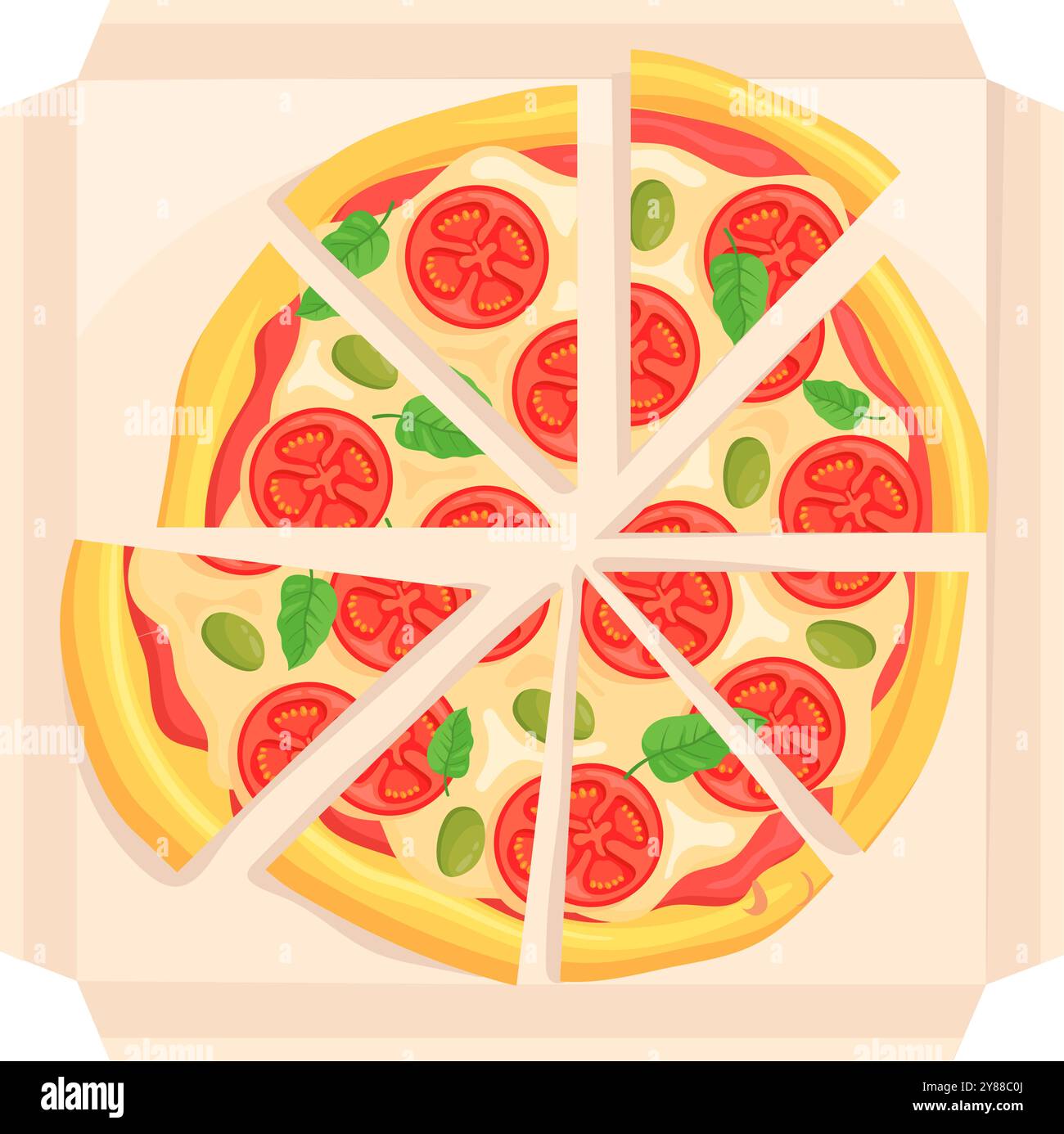 Sliced pizza box. Tasty fresh food cut isolated on white background ...