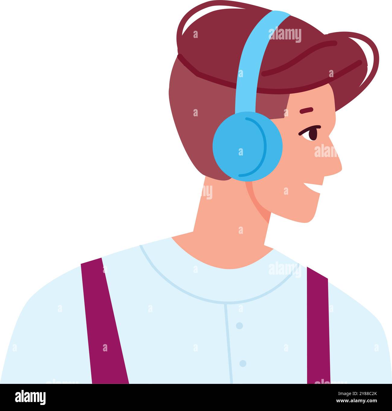 Young guy listen music in earphones. Modern lifestyle isolated on white ...