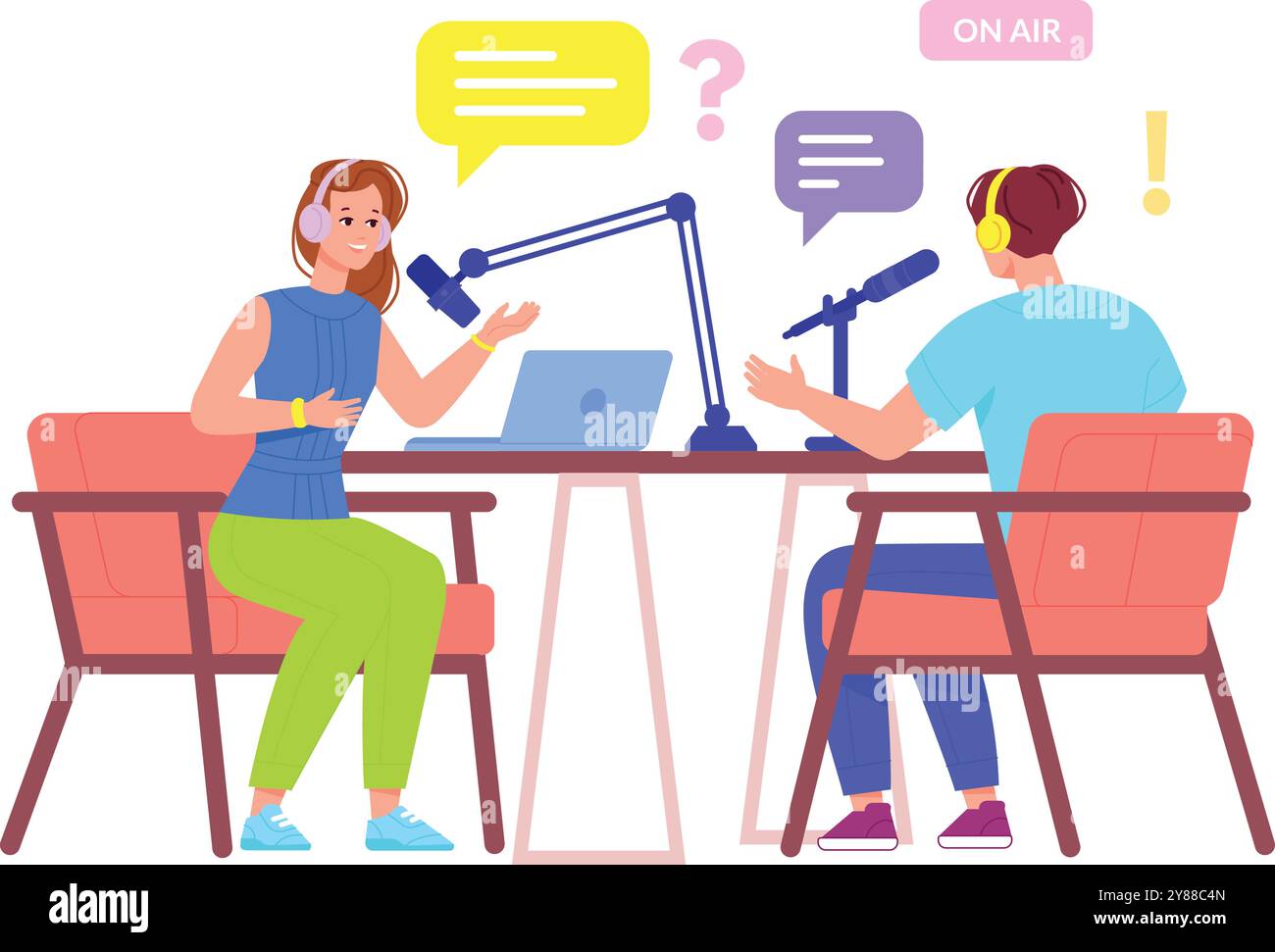 Podcast interview recording. Radio show broadcast studio isolated on ...