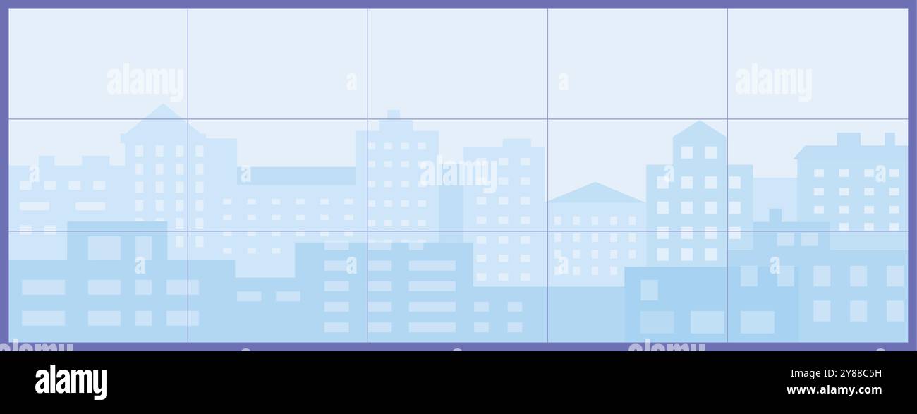 Cityscape in glass frame. Urban landscape window view. Vector ...