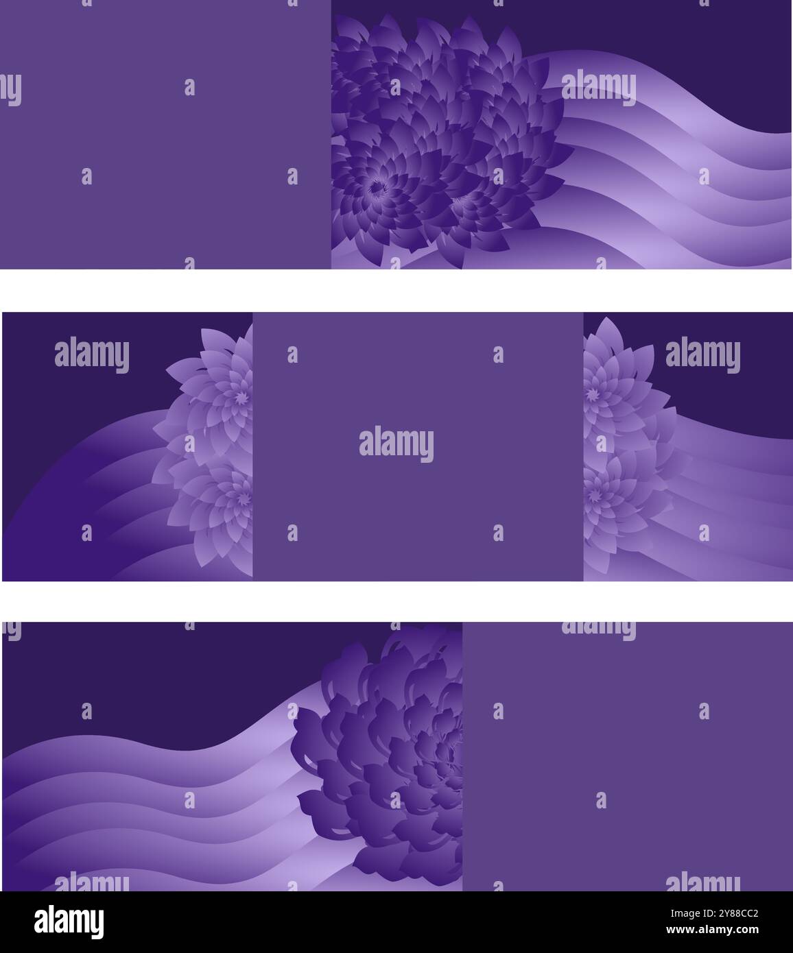 The background of each banner is a gradient of purple hues adding to ...