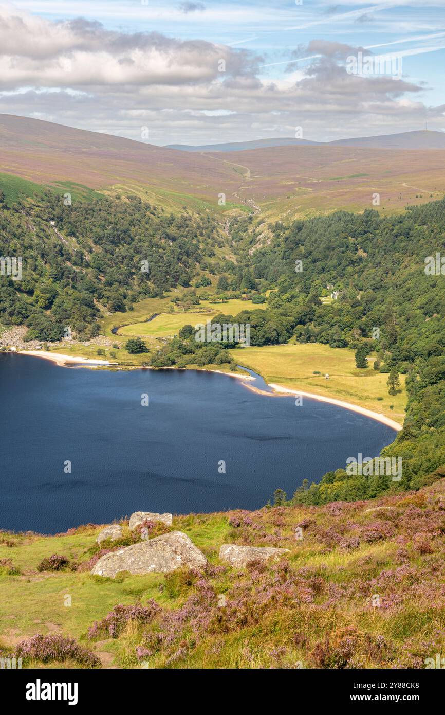 Scenic View of Lough Tay and Heather-Covered Hills in the Wicklow ...