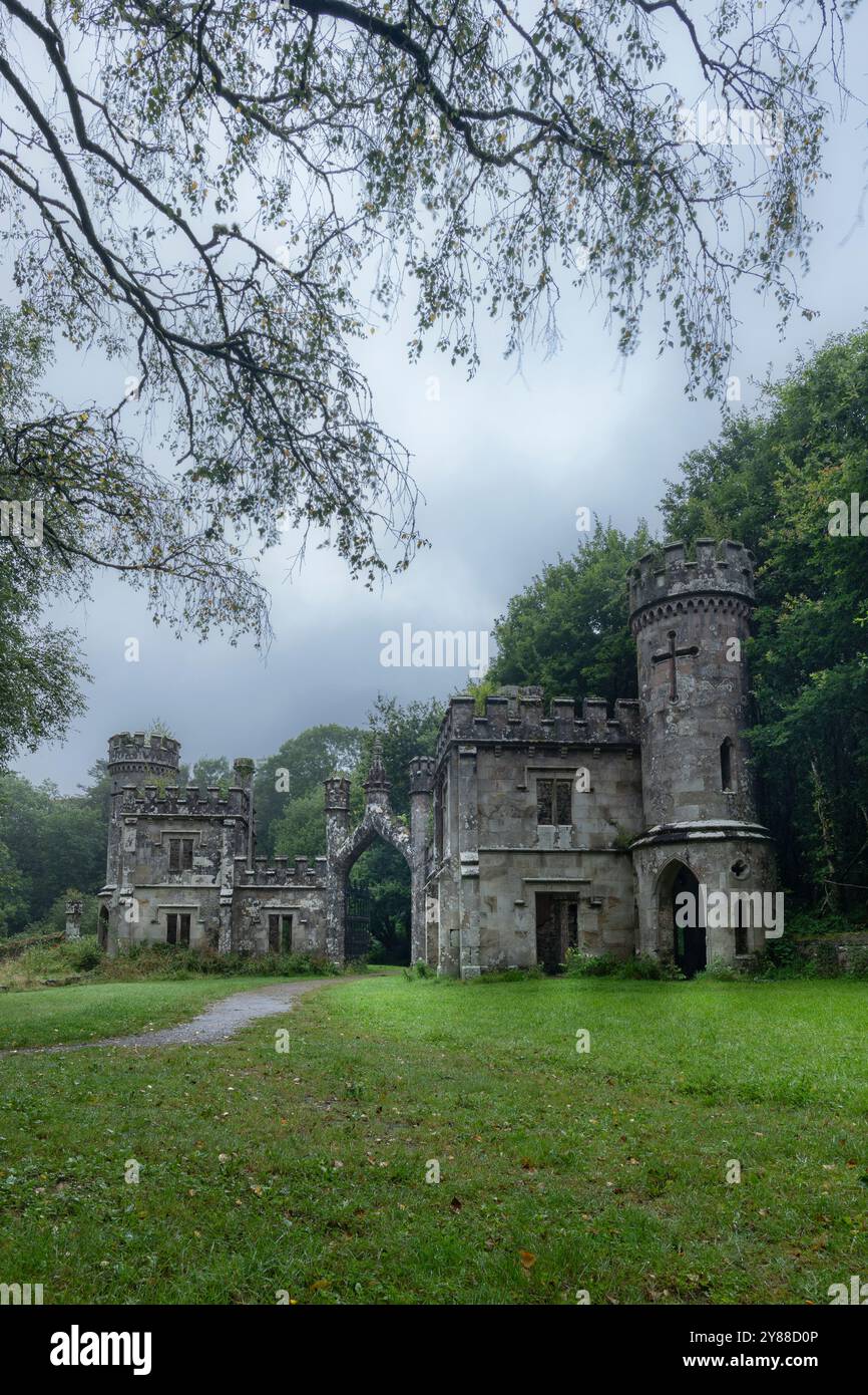 Abandoned Ballysaggartmore Lodge, historical ruin near Lismore in the ...