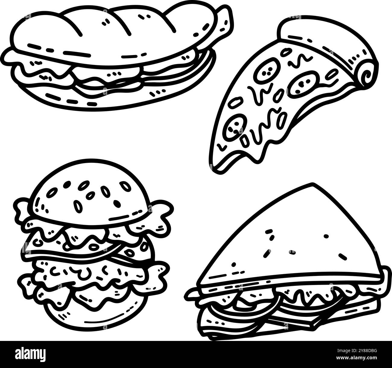 Set of hand drawn fast food. Set of doodle style fast food. Vector ... Set of hand drawn fast food. Set of doodle style fast food. Vector ...