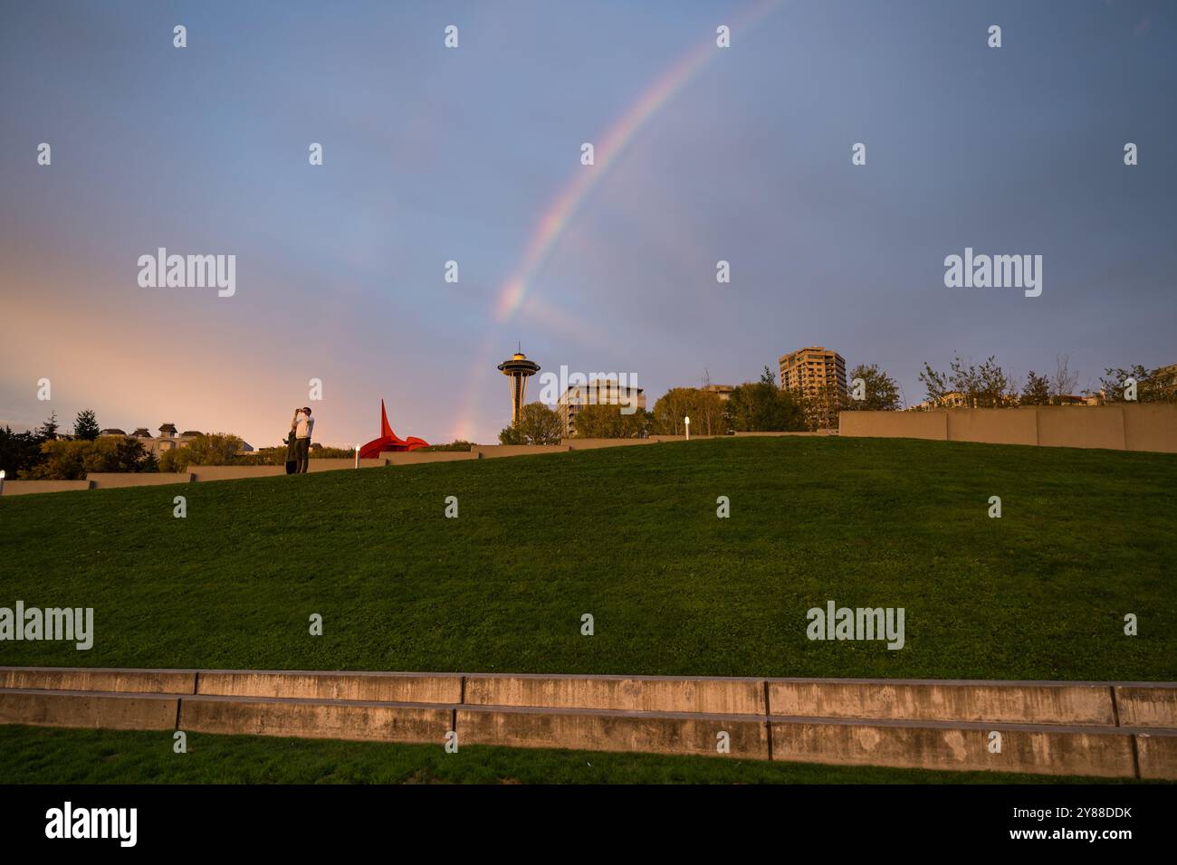 Seattle, USA. 1 Nov, 2023. Seattle rainbow over the space needle from ...