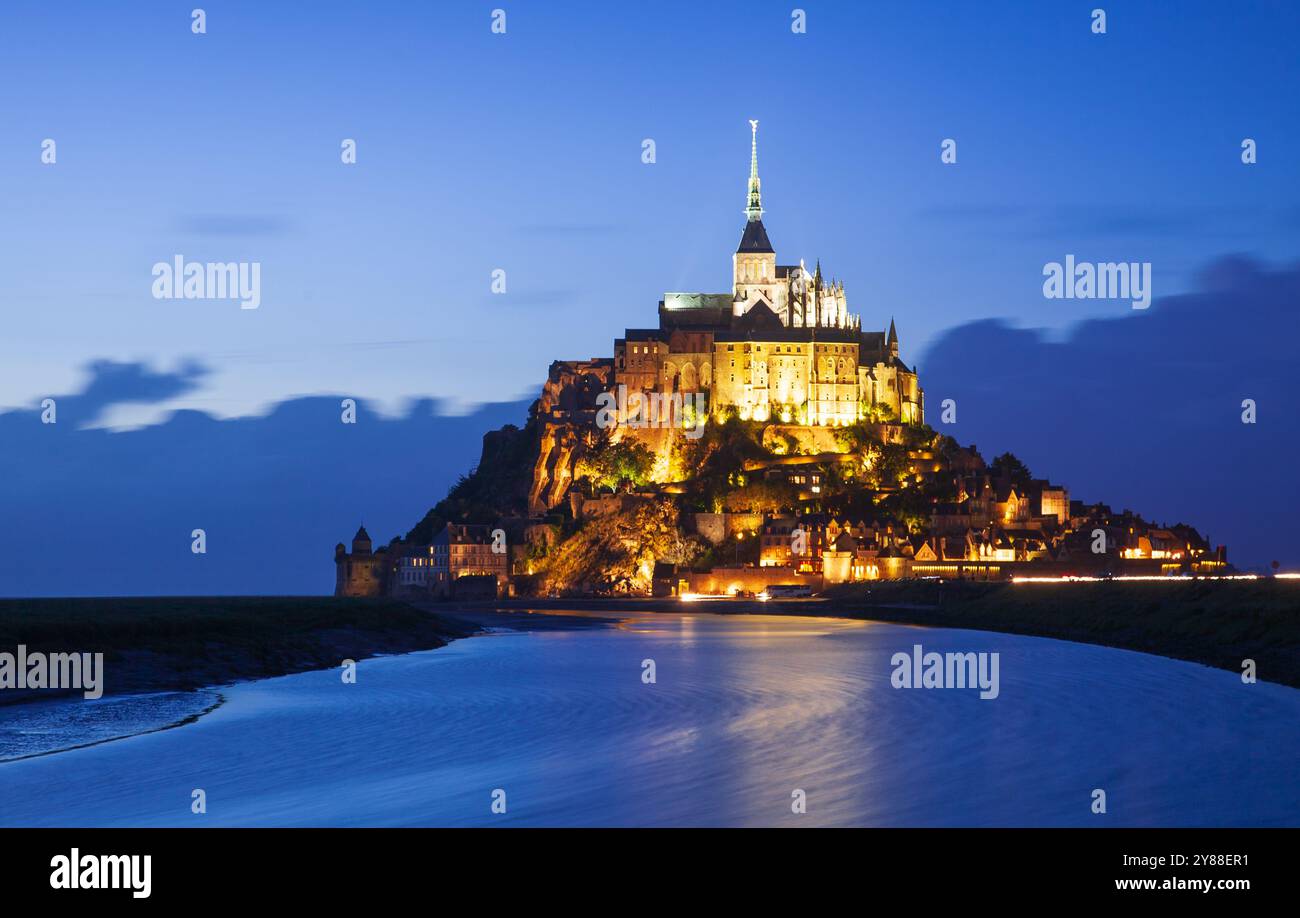 Mont Saint-Michel photo taken at blue hour, Normandy, France Stock ...