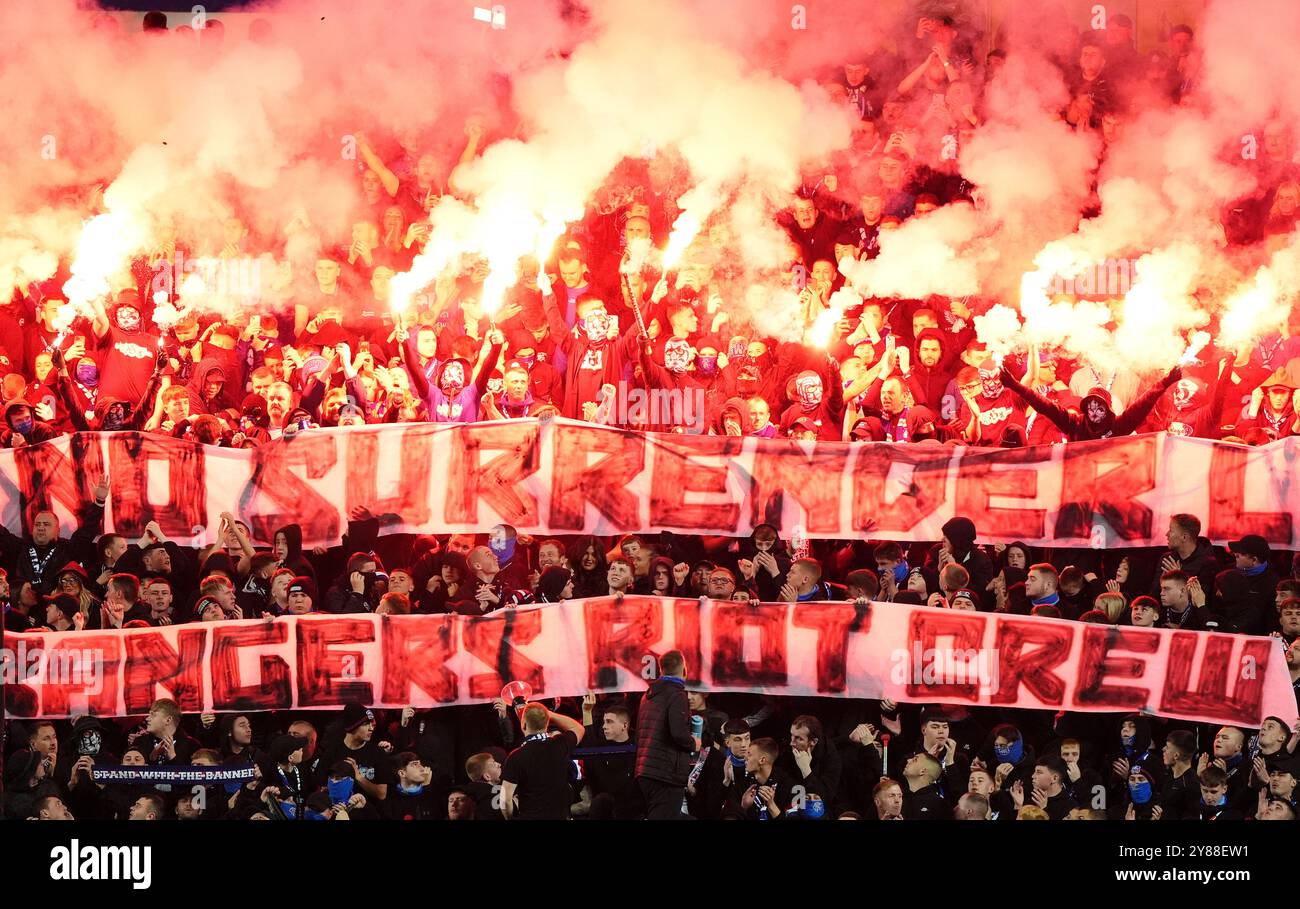 Rangers fans let off flares in the stands during the UEFA Europa League ...