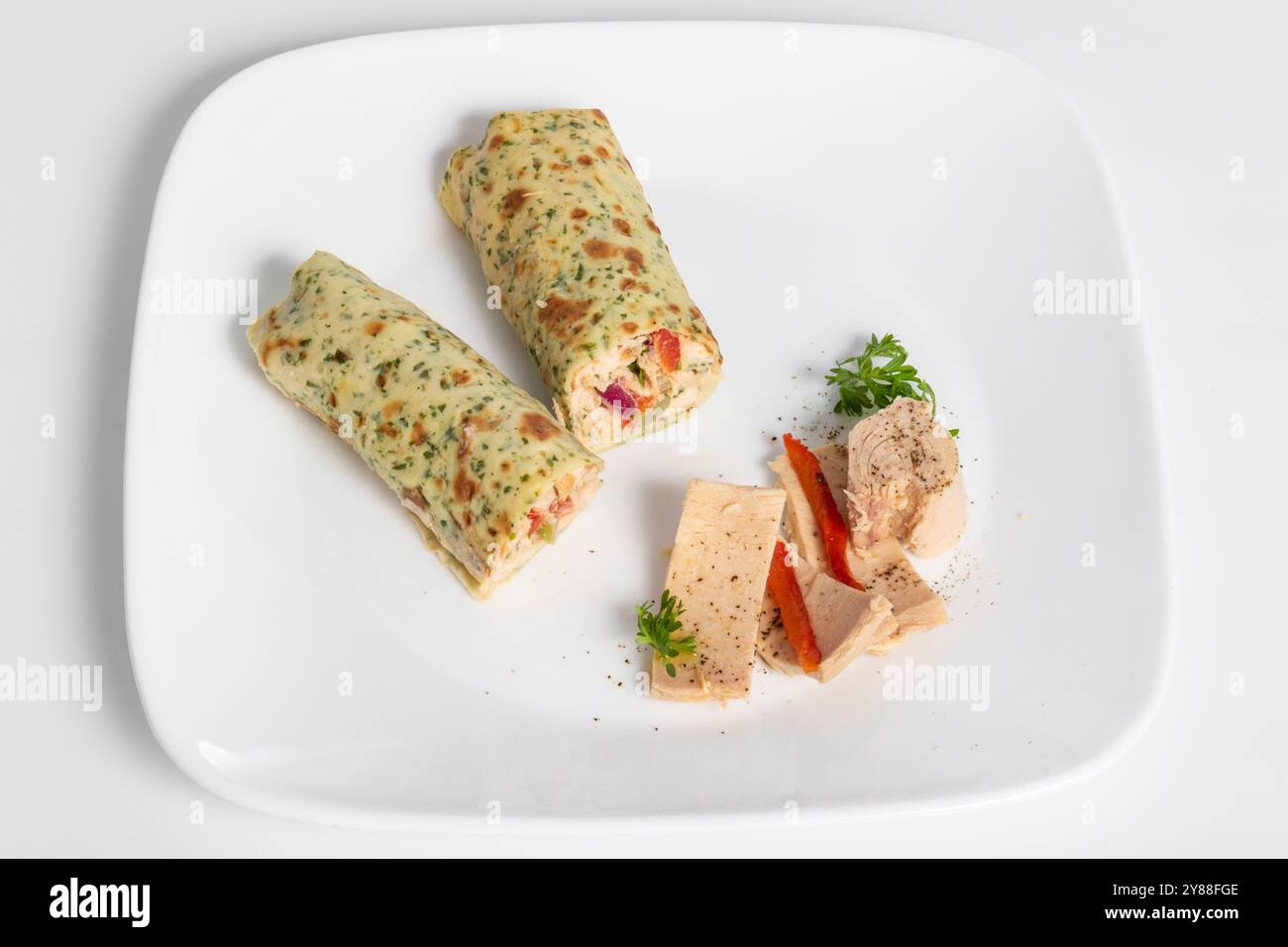 bite sized slices of stuffed crepe, with albacore tuna and a pepper ...