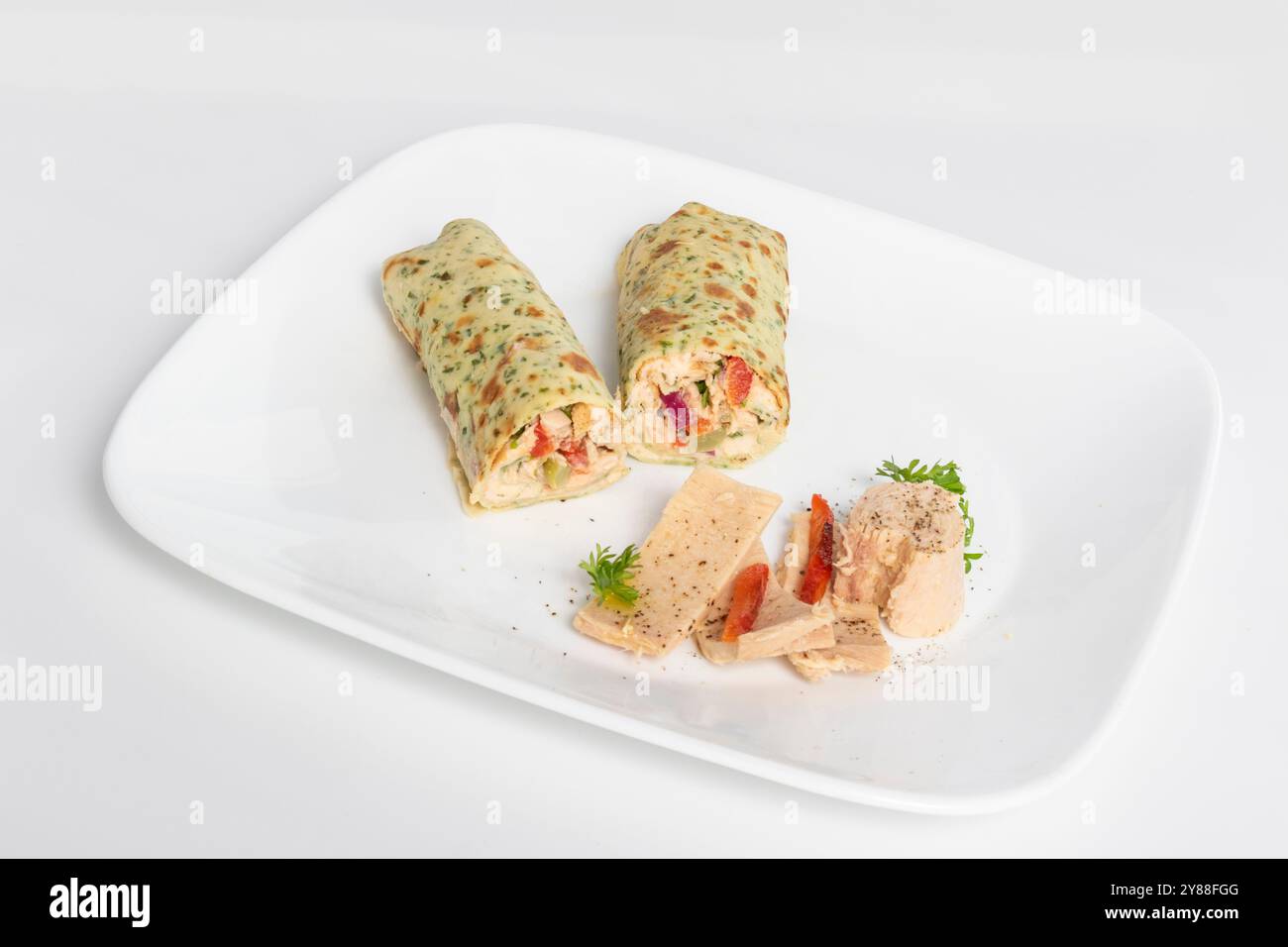 bite sized slices of stuffed crepe, with albacore tuna and a pepper ...