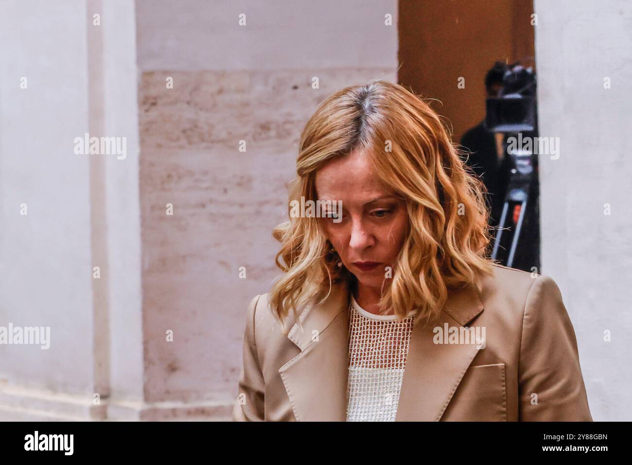 Rome, Italy. 3rd Oct, 2024. Italy's Premier Giorgio Meloni arrives to ...