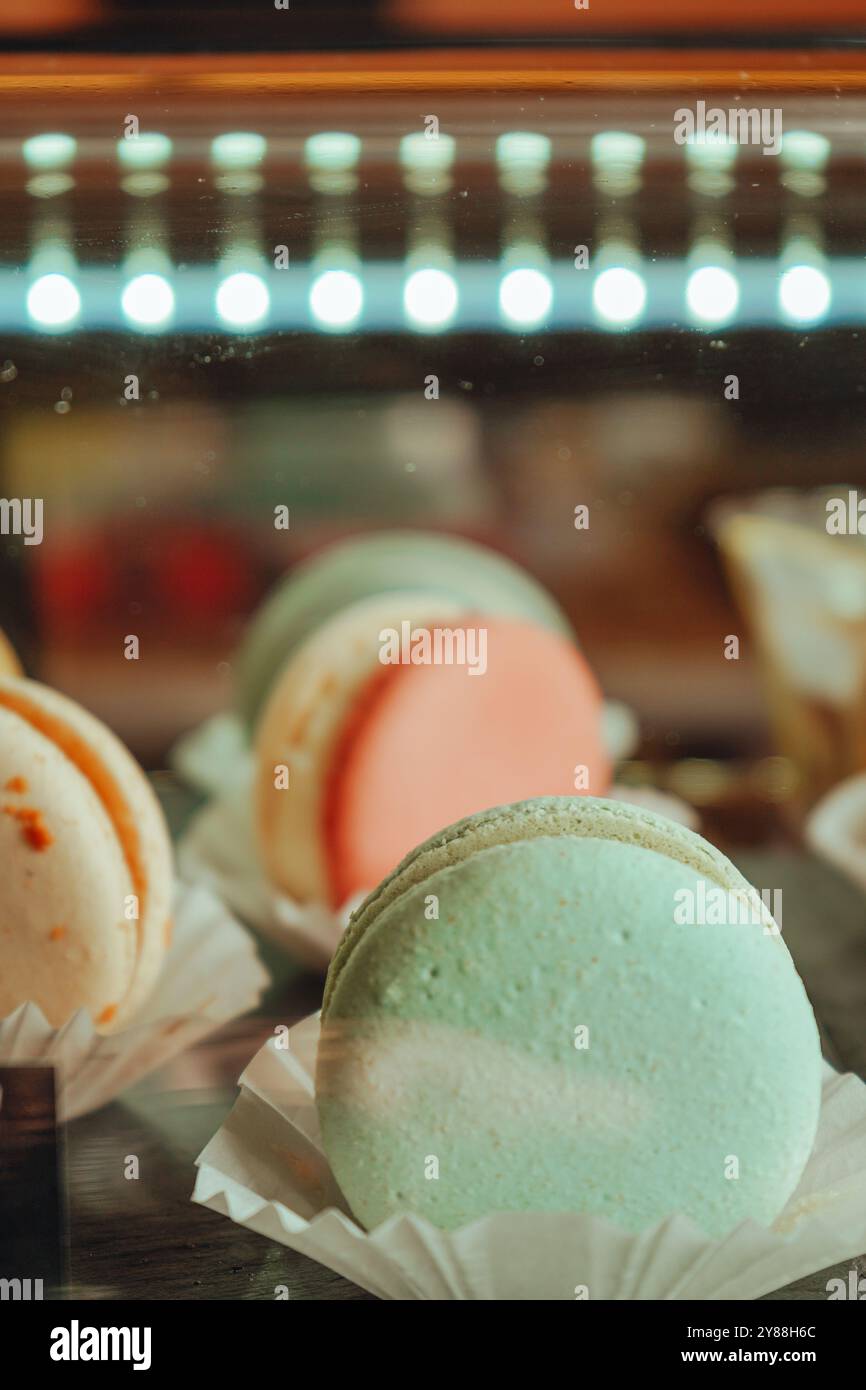 French desert stacked by color and flavors, popular sweet meringue ...