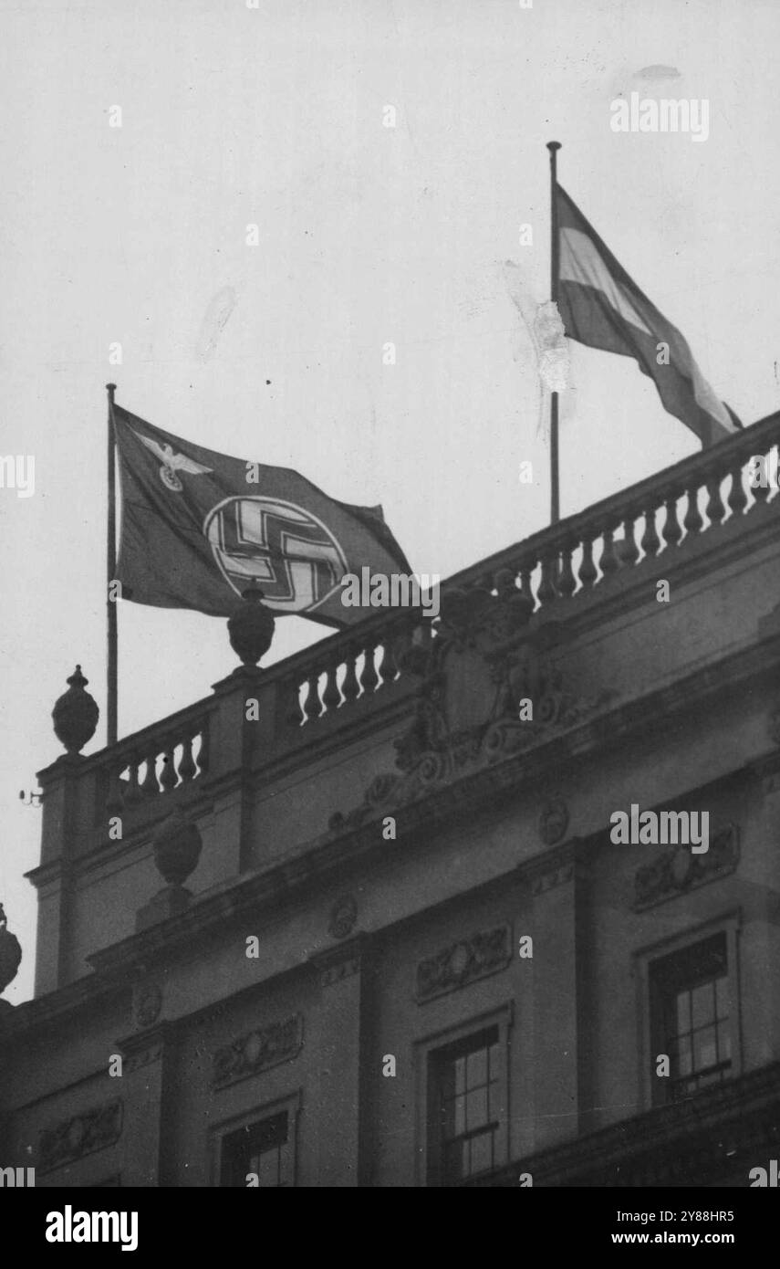 A New Flag Flies Over The Austrian Legation -- The Austrian flag flying ...