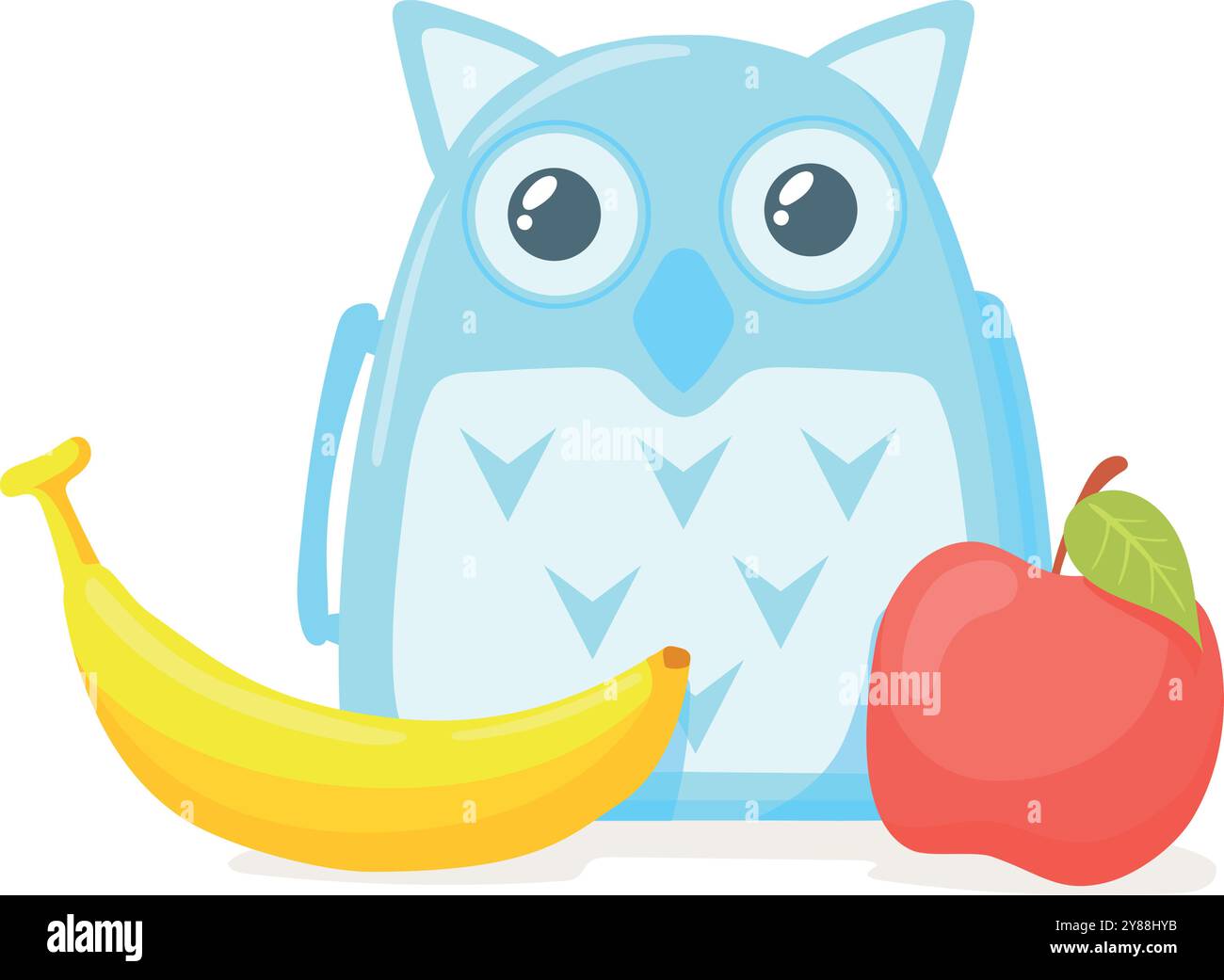 Kid lunch box in cute owl shape. School food isolated on white ...