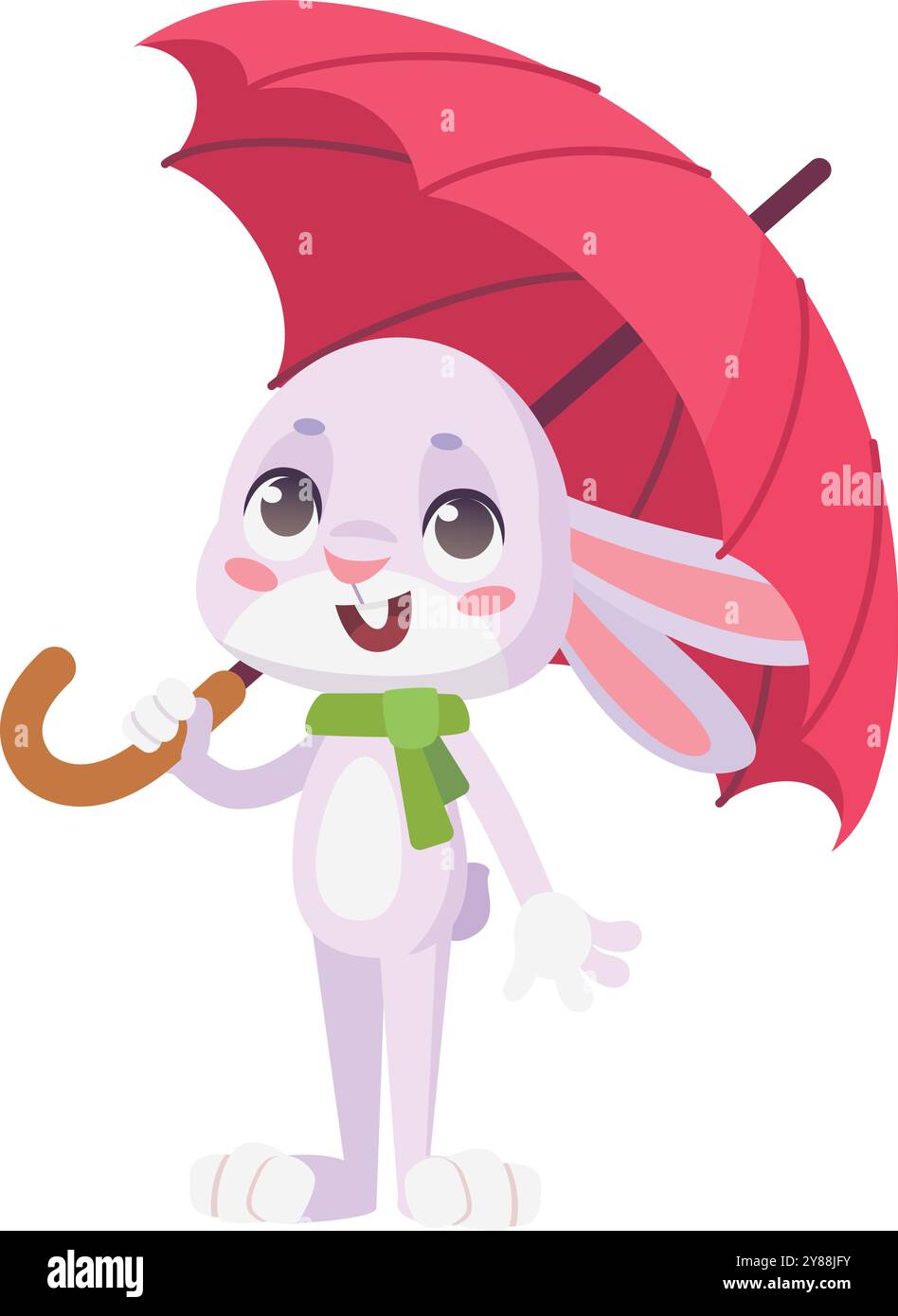 Rabbit under umbrella. Cartoon happy bunny in rain weather isolated on ...