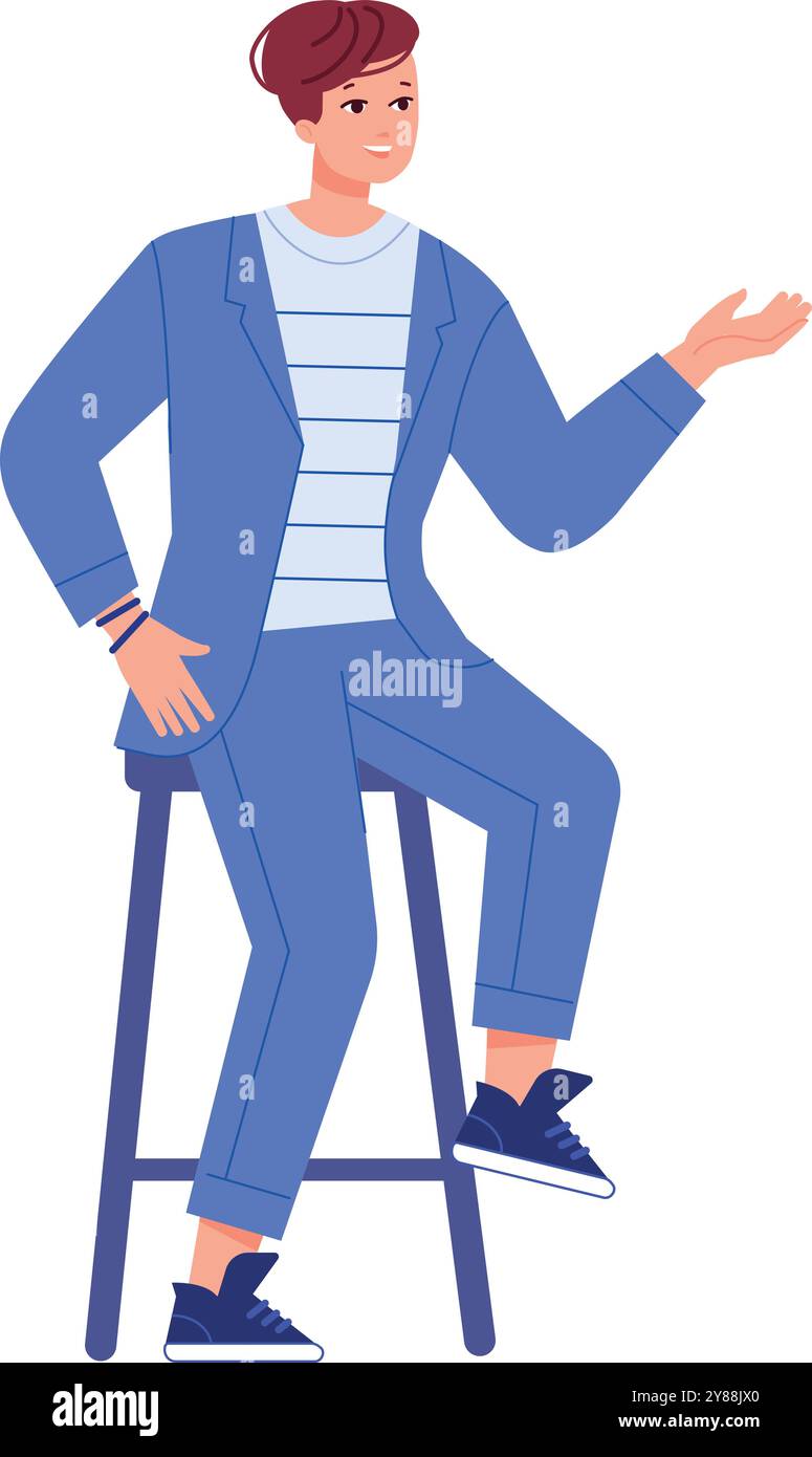 Man sit on chair gesturing. Talking person character isolated on white ...