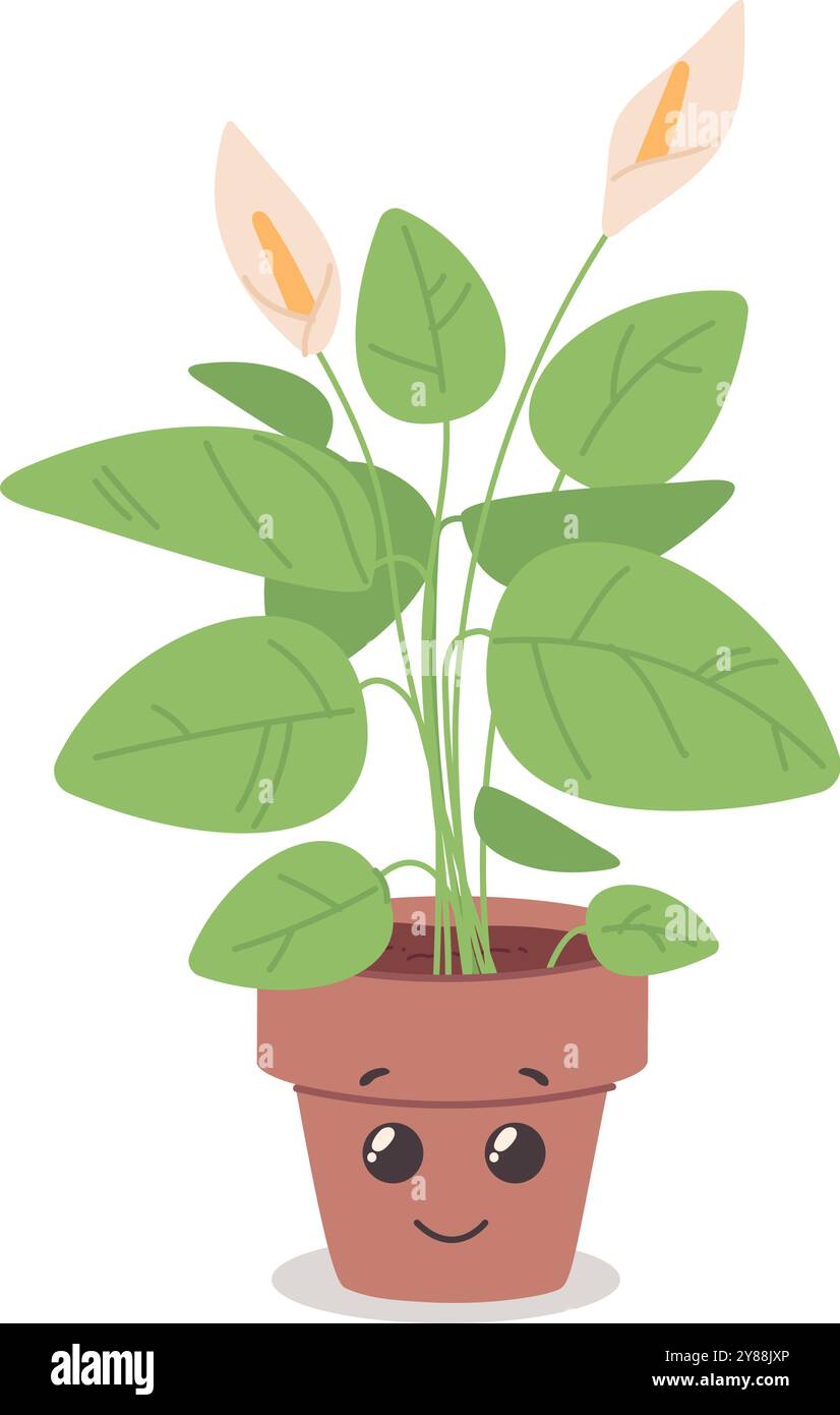 Happy houseplant. Smiling kawaii flower. Plant emotion isolated on ...