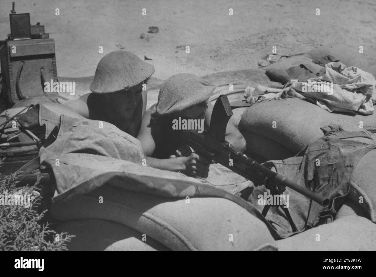 An Australian Bren gun crew in a forward position in Egypt. September ...