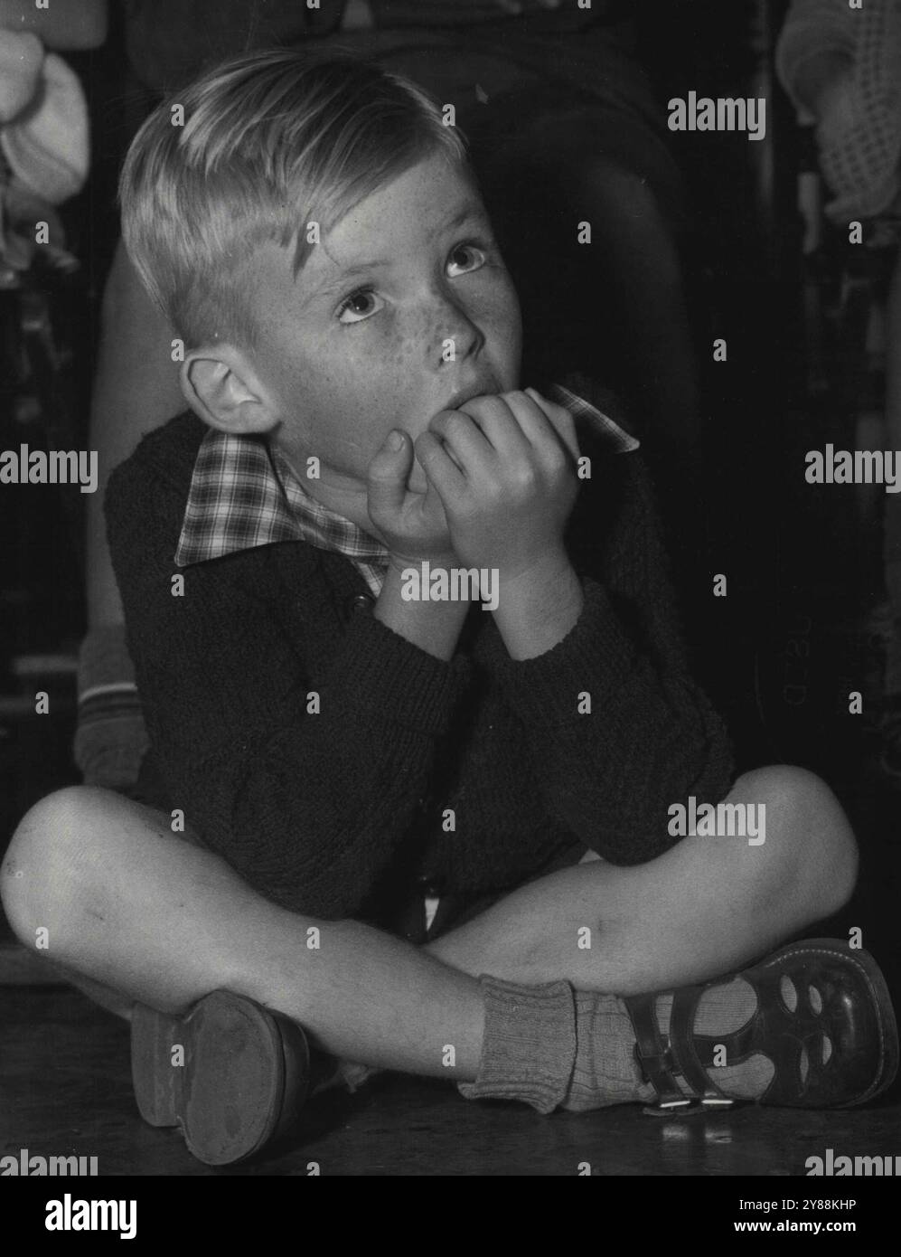 Waiting to see Santa is a tense moment. December 27, 1954 Stock Photo ...
