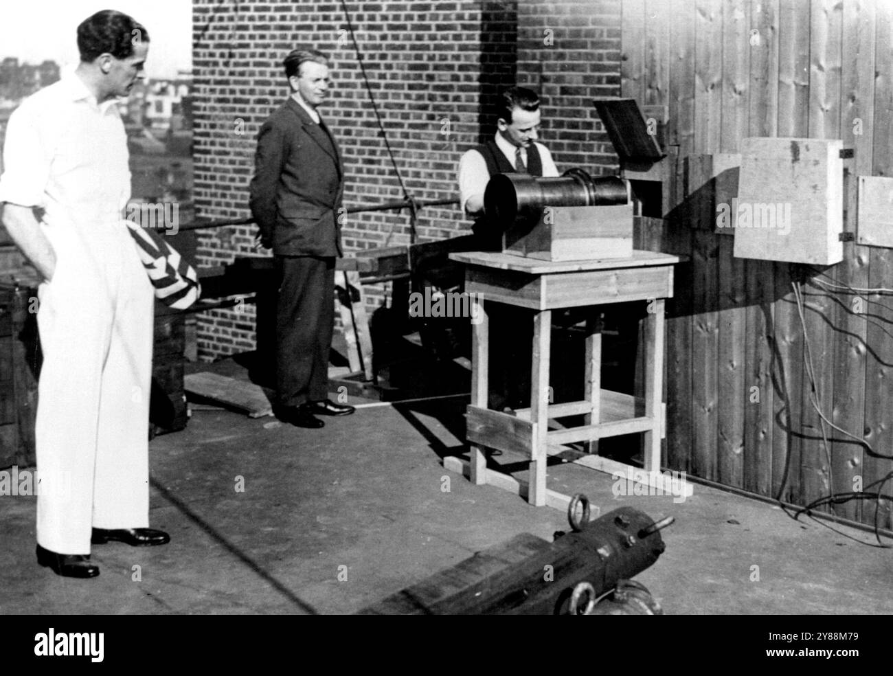 John Logie Baird and Jack Buchanan, the actor, watch Whilst an ...