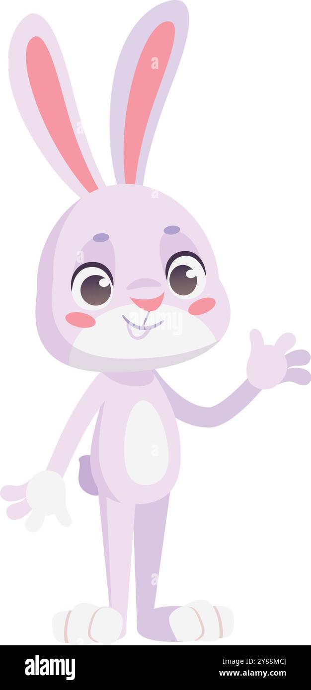 Waving rabbit. Friendly greeting animal. Cartoon bunny isolated on ...