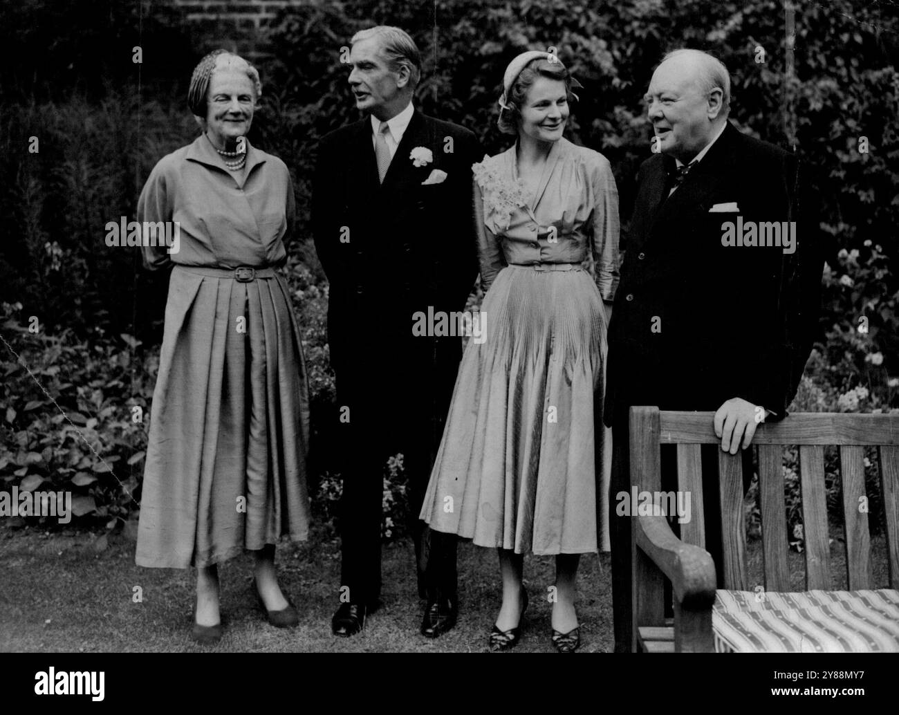 Lady Eden chats with Sir Winston Churchill. In the grounds of 10 ...