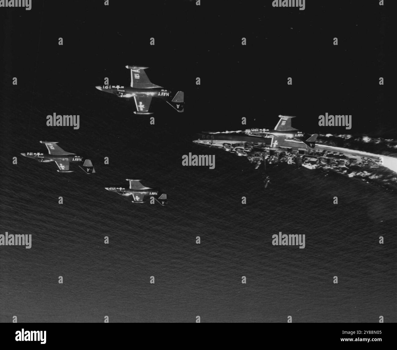 Navy Air Over Korea -- Four jet "Panthore" from the fast carrier USS ...