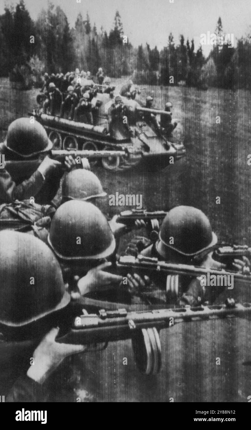 Tank-Borne Red Infantry Goes Into Action -- A Tank-Borne detachment of ...