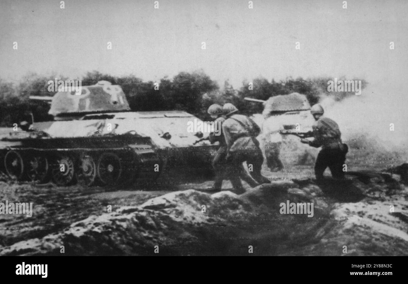 Reds Attack Under Cover Of Tanks -- Russian infantry, under the cover ...