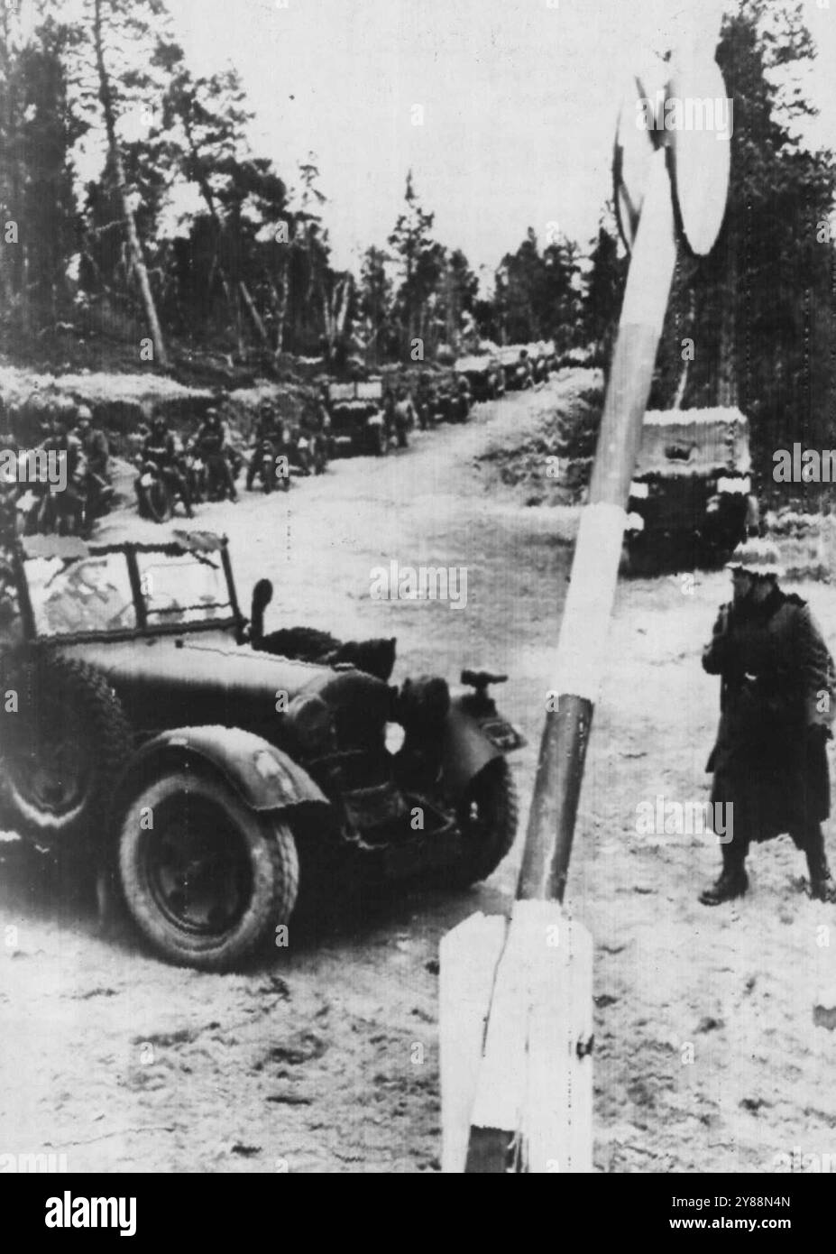 Nazi Motorized Columns Crossing Norway Frontier This radiophoto flashed ...