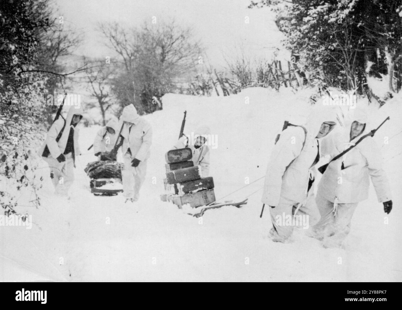 Tough Sledding ion the Ardennes -- Over deep snows in the Ardennes area ...
