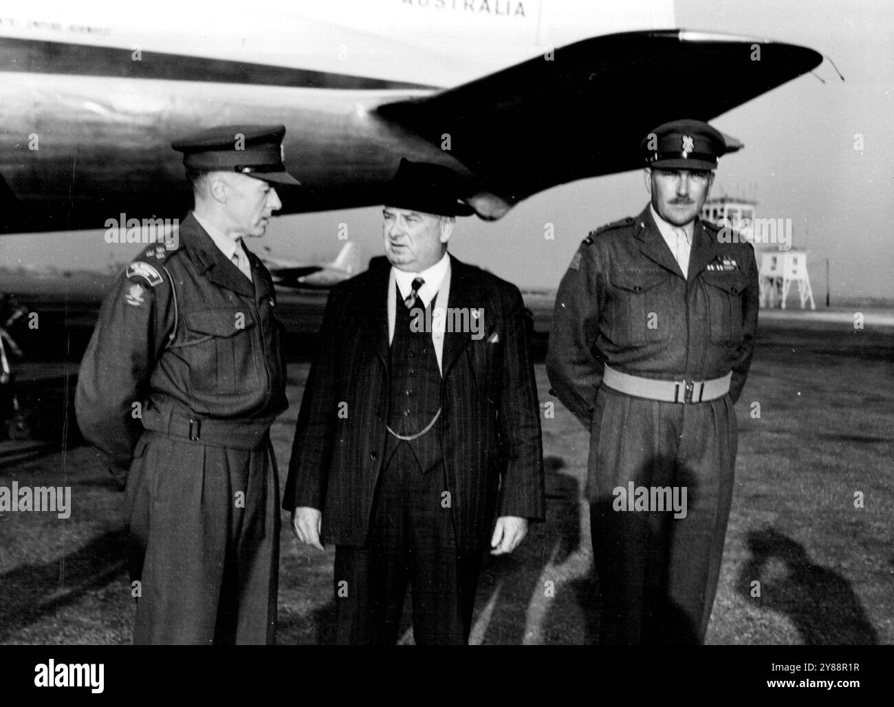 Army Minister Francis with (left) Brigadier I.R. Campbell, commanding ...