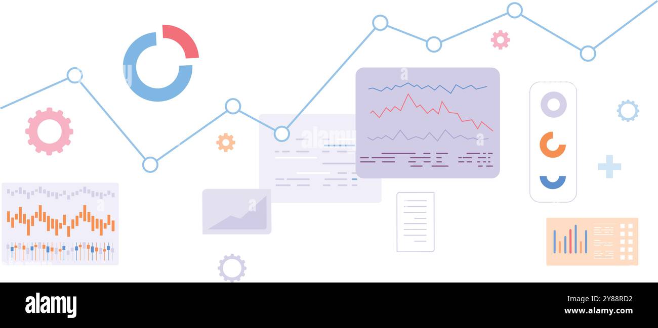 Statistics and infographic icons on banner. Data presentation symbols ...