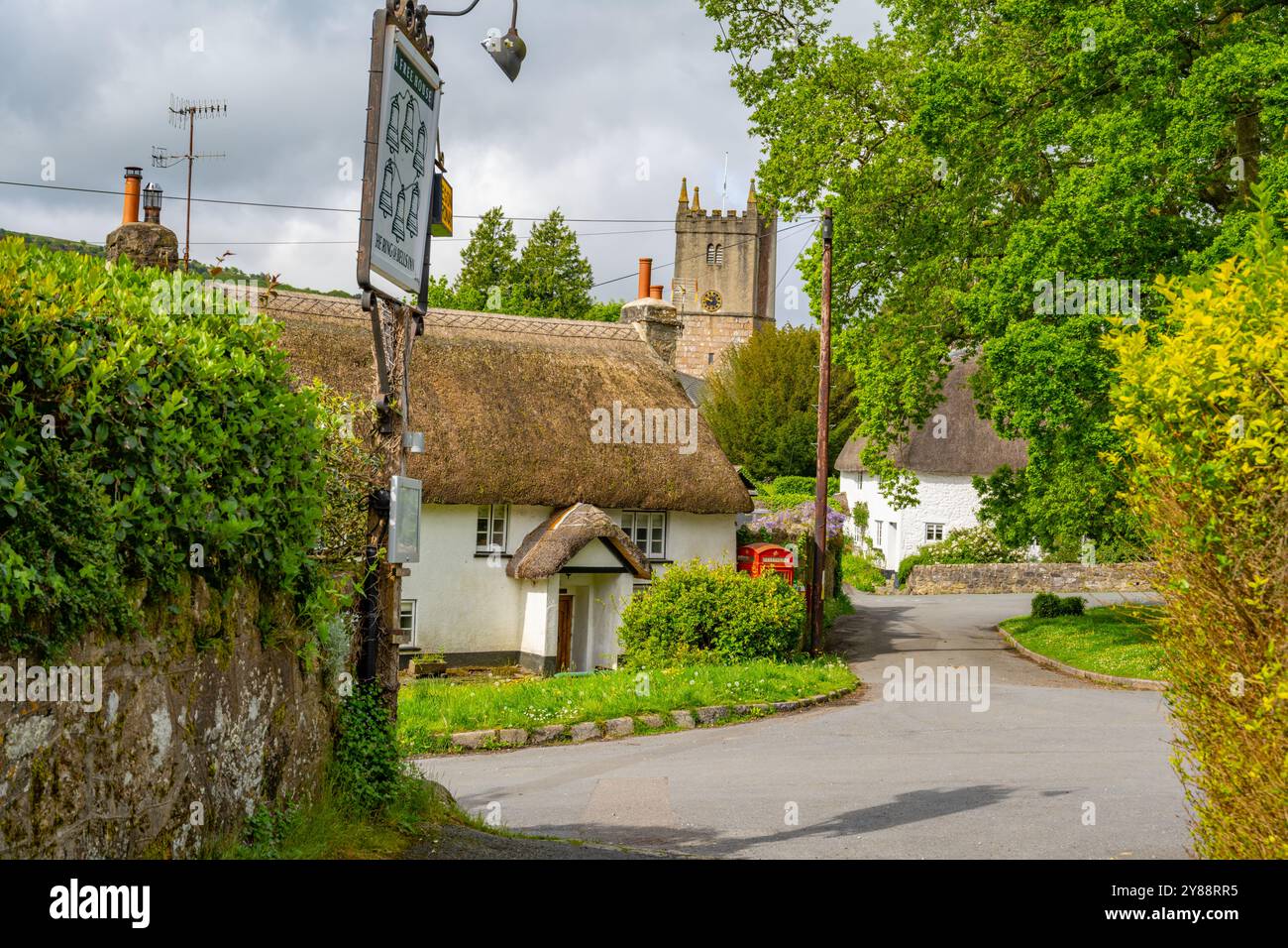The tower of St John the Baptist Church North Bovey Devon Stock Photo ...