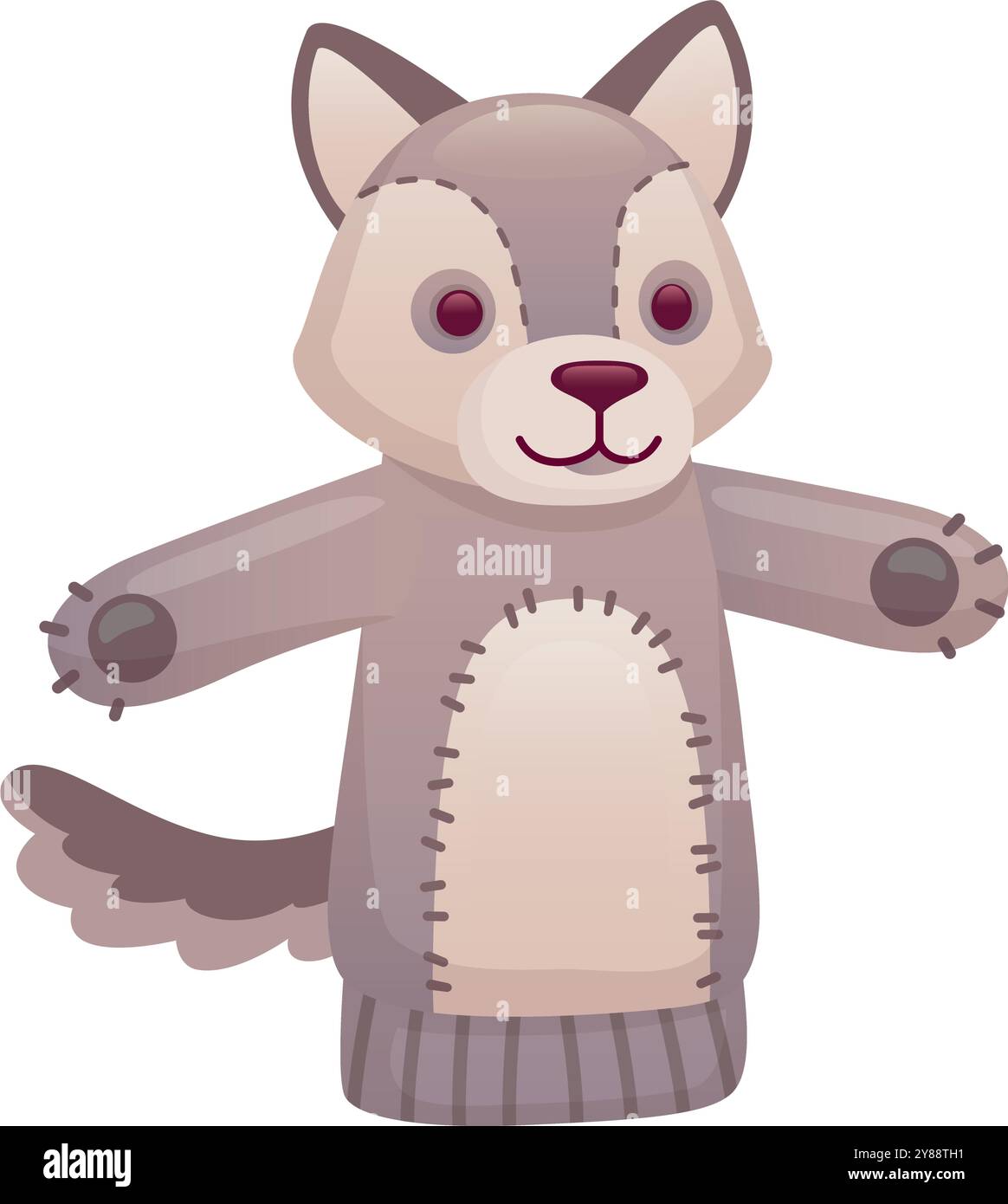 Wolf puppet cartoon icon. Funny textile doll isolated on white background Stock Vector Image ...