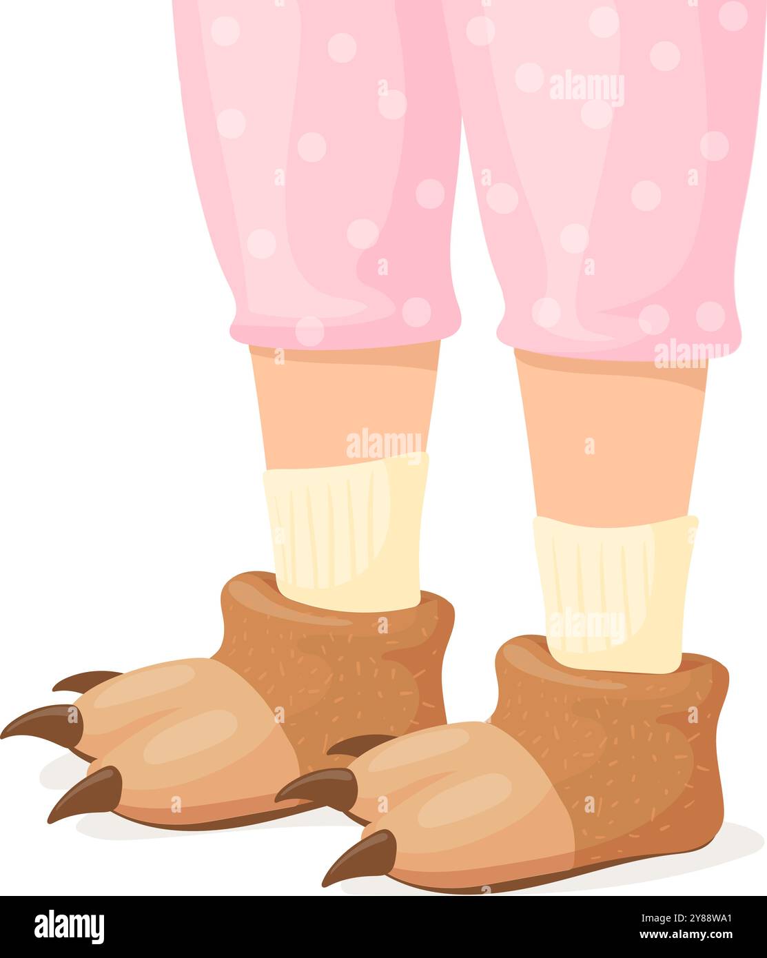 Funny bear feet slippers on cartoon kid legs isolated on white ...