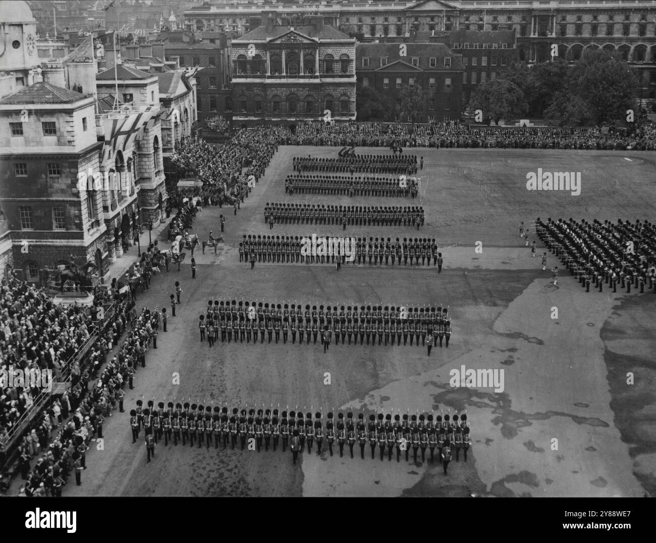 Trooping The Colour -- A general view from the Admiralty tower showing ...