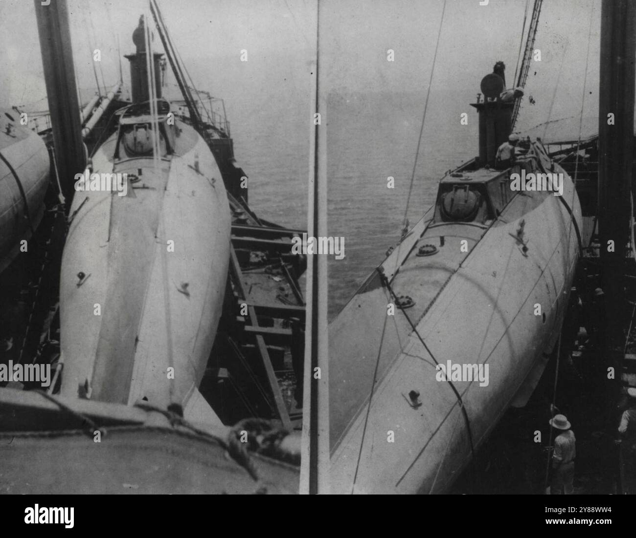 Back rest on the mother ship the sub-marine, hauled aboard by davits ...