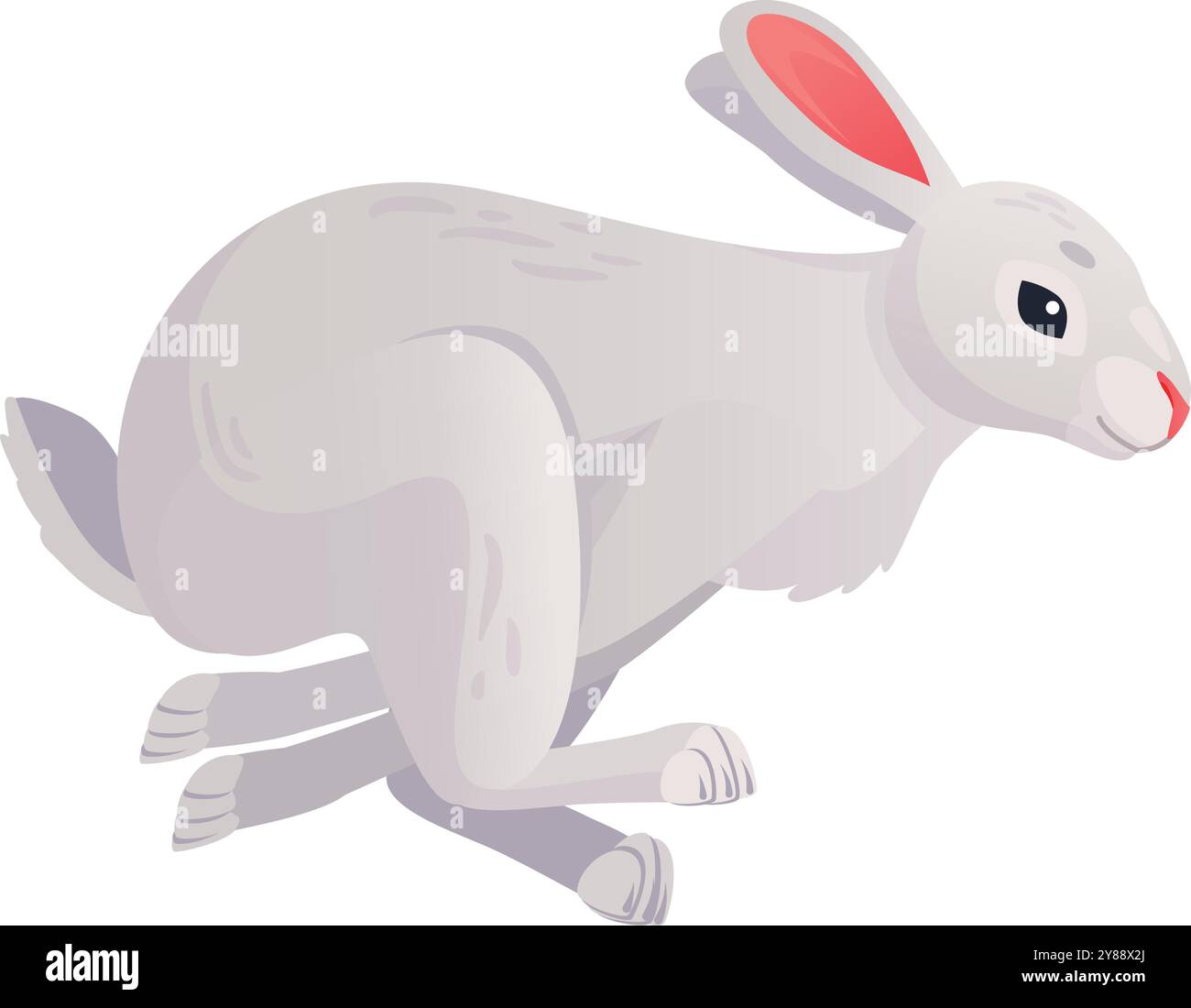 Running white hare. Winter rabbit. Cartoon animal isolated on white ...