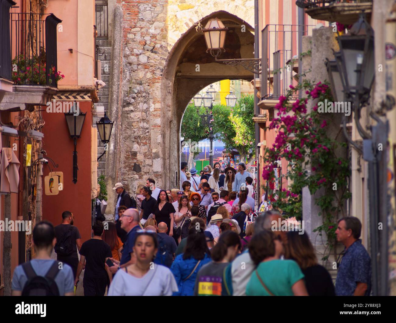 Taormina, Italy - May 24, 2024: Touristic Taormina streets full of ...