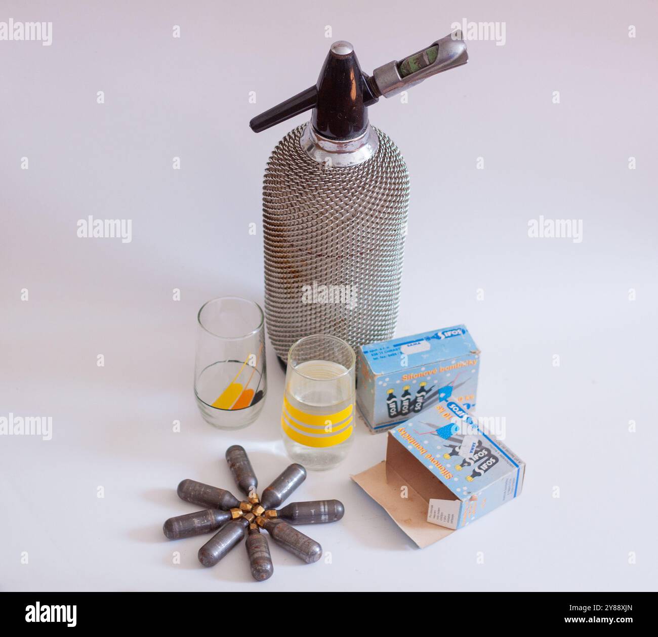 Vintage retro CO2 Siphon Dispensder bottle and CO2 charger canister ...