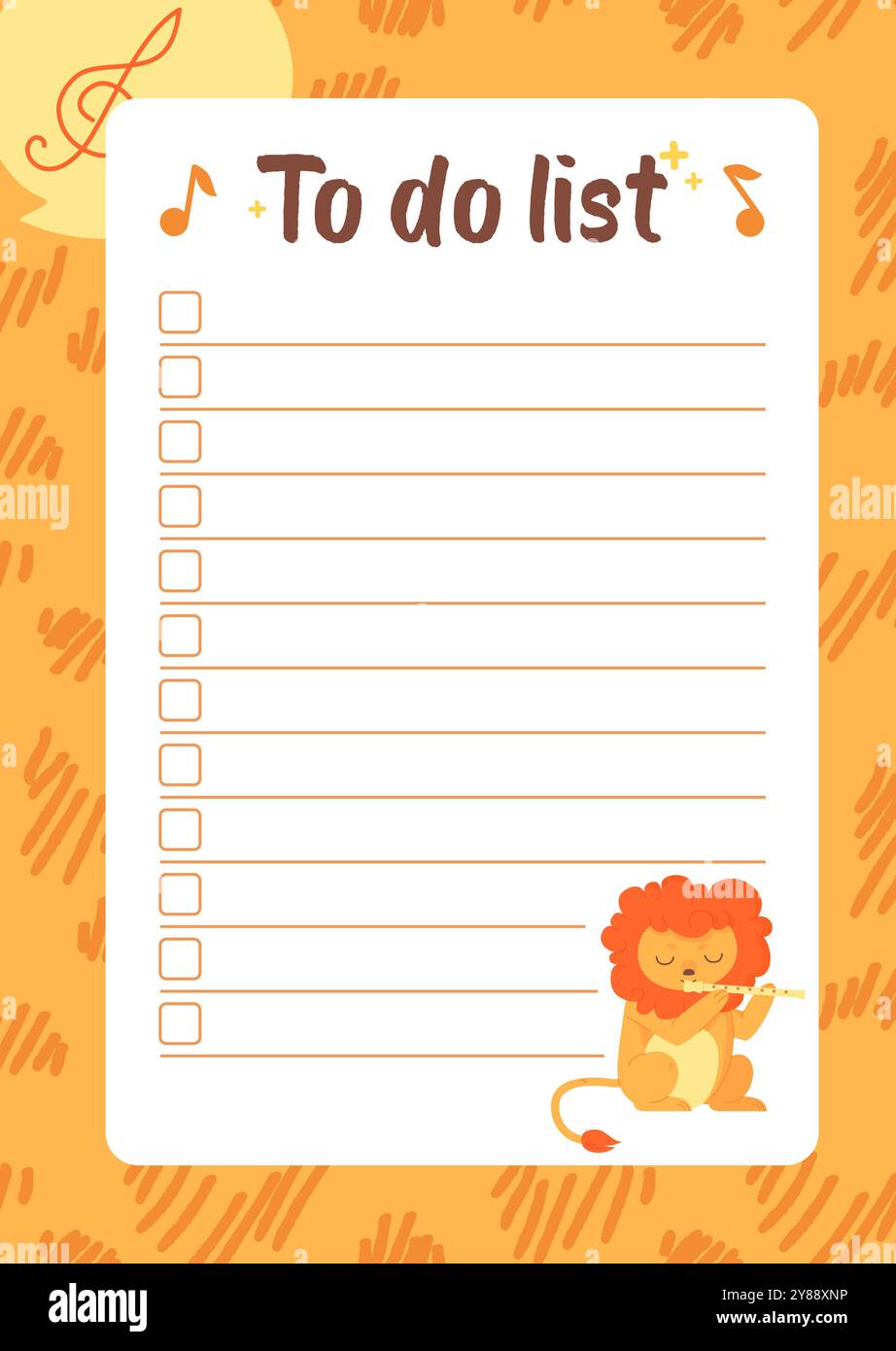Kids journal to do list template with lion on animal print orange ...