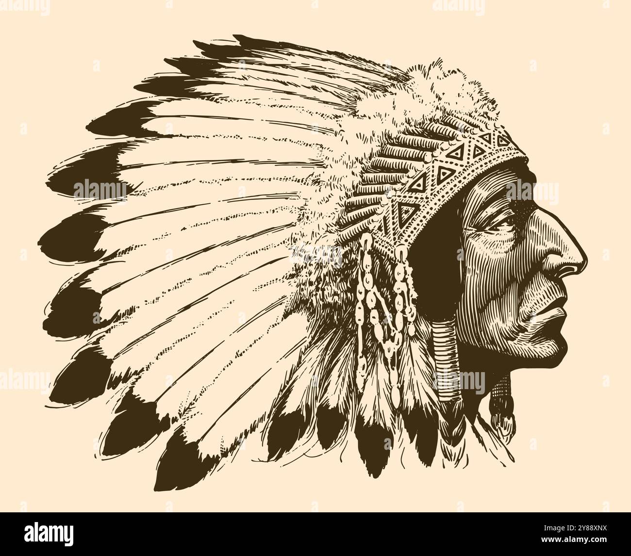 Head in profile view of Native American chief wearing feather bonnet Stock Vector Image & Art ...